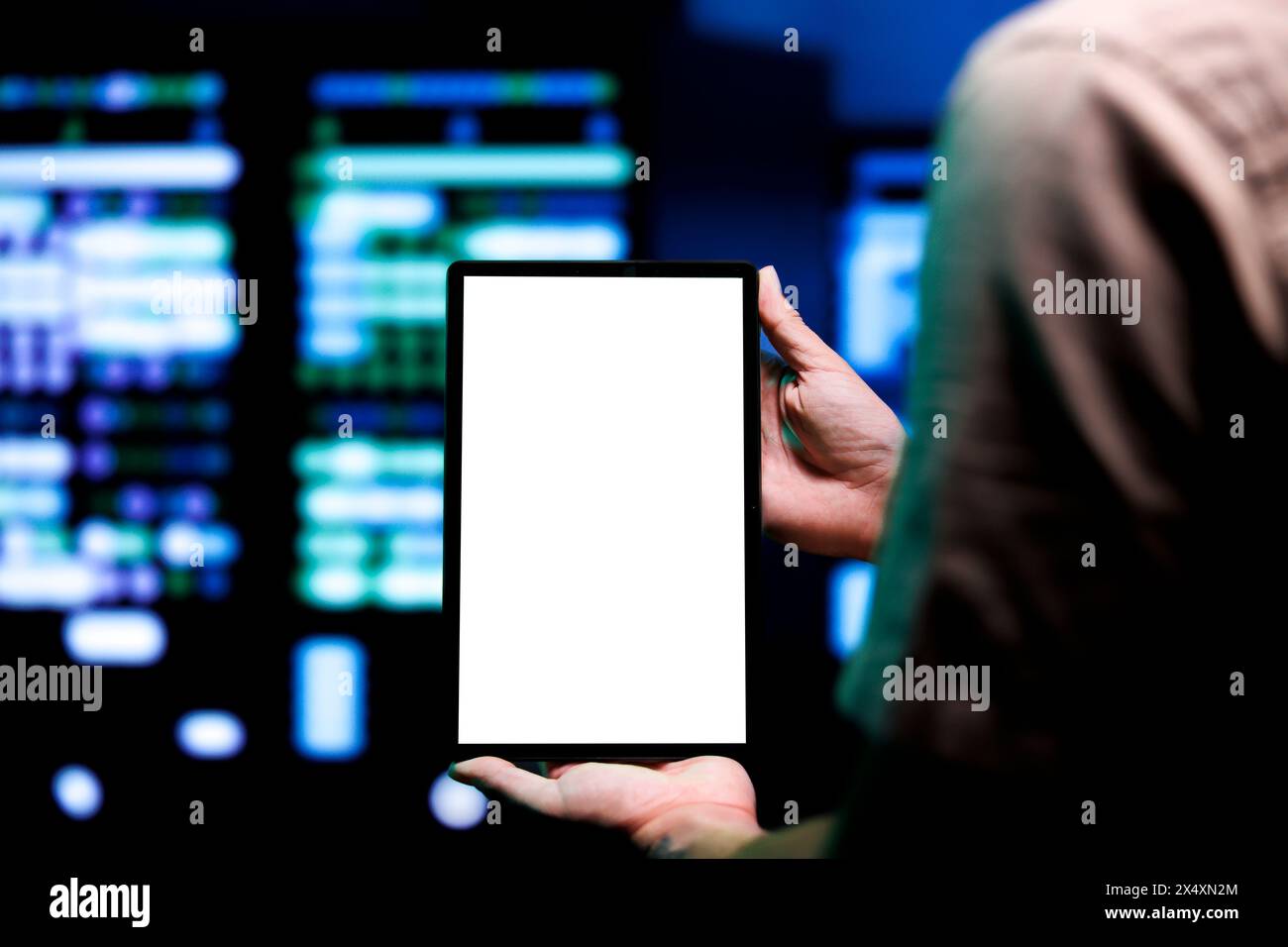 Specialist conducting yearly auditing of high tech facility servers ...