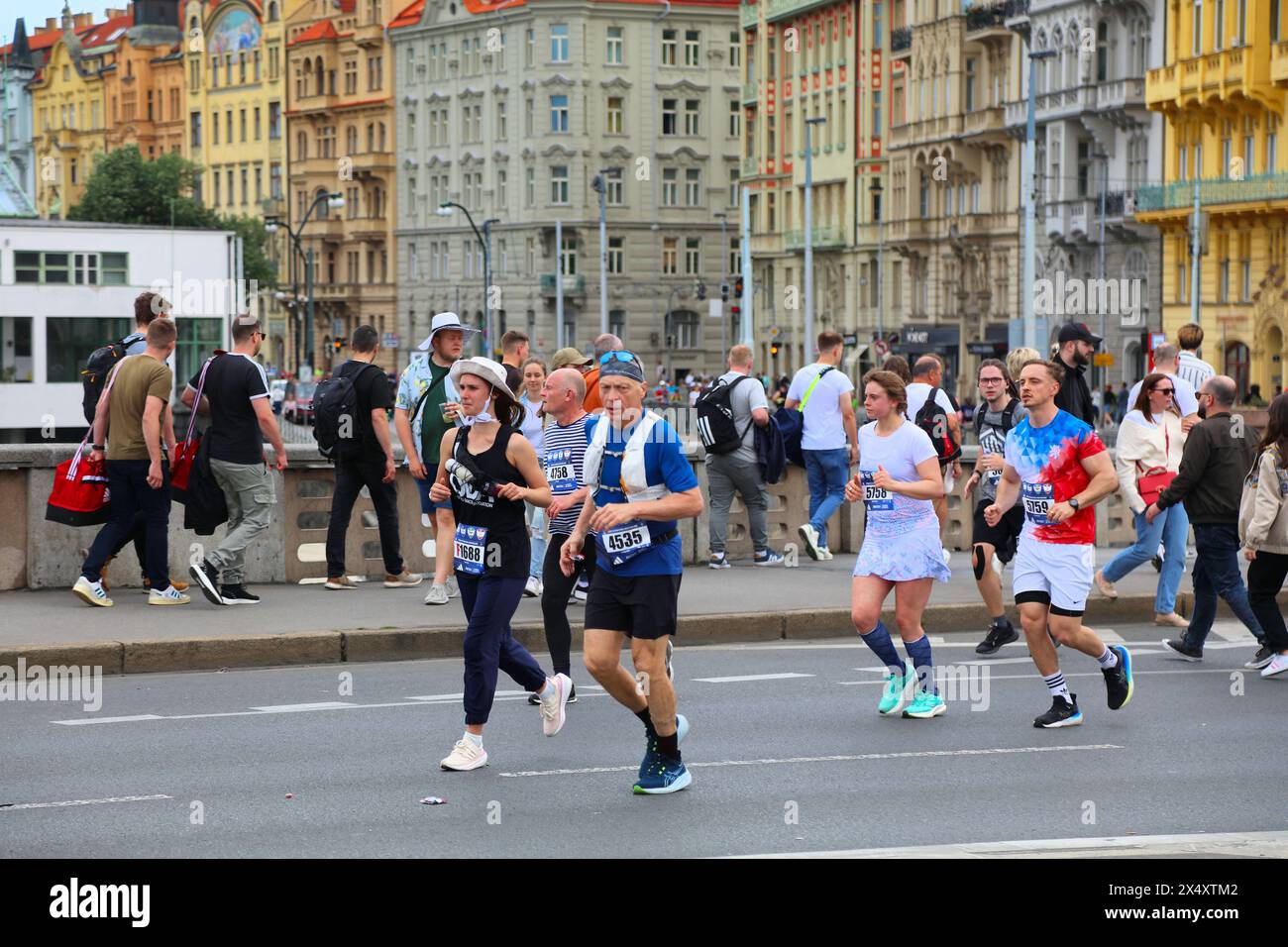PRAGUE, CZECH REPUBLIC - MAY 5, 2024: Runners take part in Prague Marathon, one of biggest ...