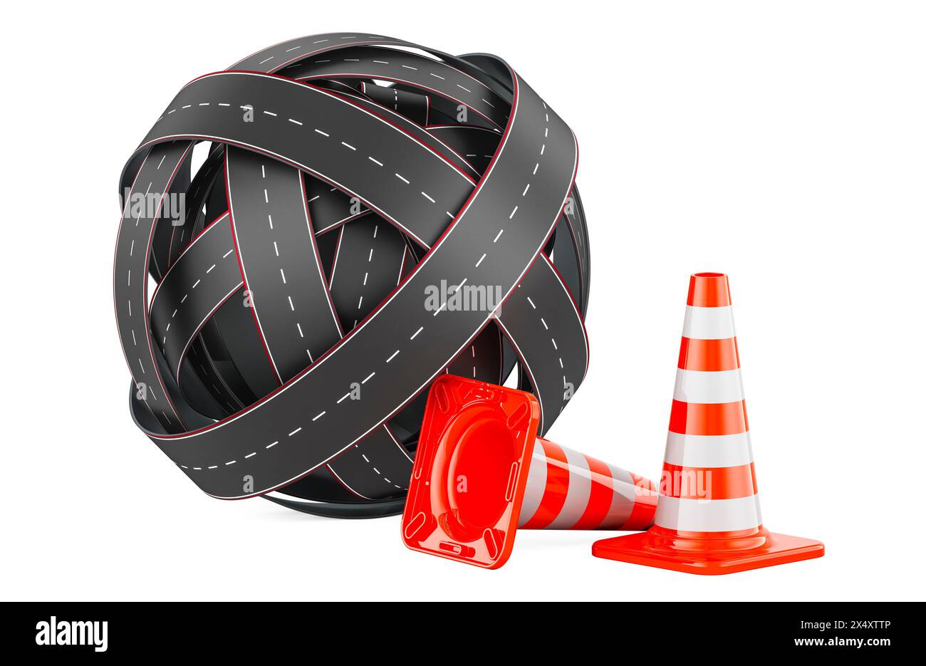 Traffic cones with toll road. Road Maintenance, concept. 3D rendering ...