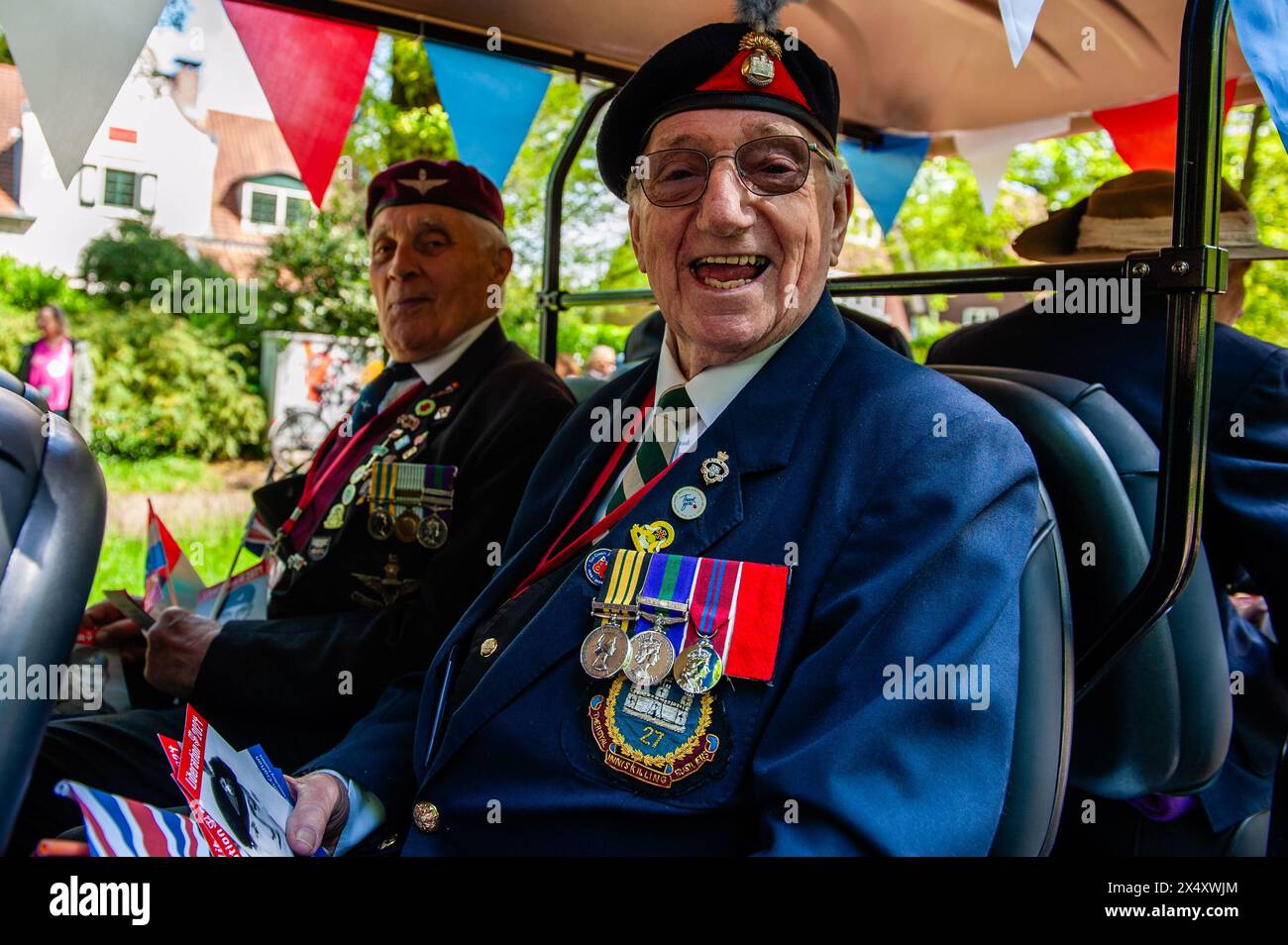 Wageningen, Netherlands. 05th May, 2024. A WWII veteran is seen smiling ...