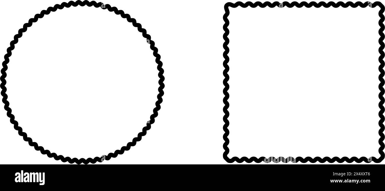 Circle and square frames with wavy edges. Round and rectangular shapes with curvy borders. Empty ...