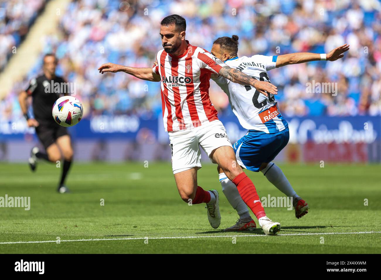 Barcelona, Spain. 05th May, 2024. Pablo Insua (4) of Sporting Gijon and ...