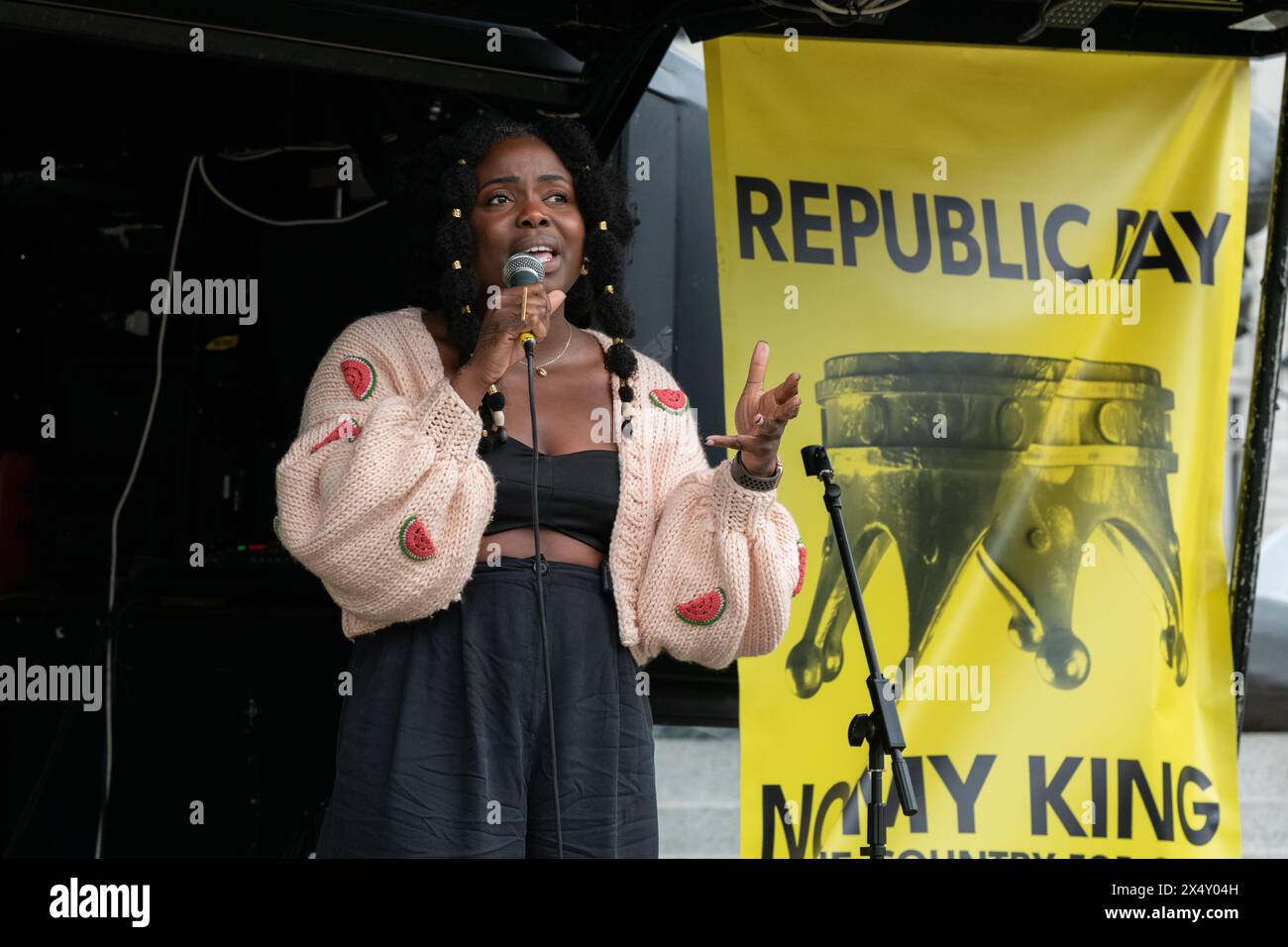 London, UK. 5 May, 2024. Actress and activist Kelechi Okafor addresses ...