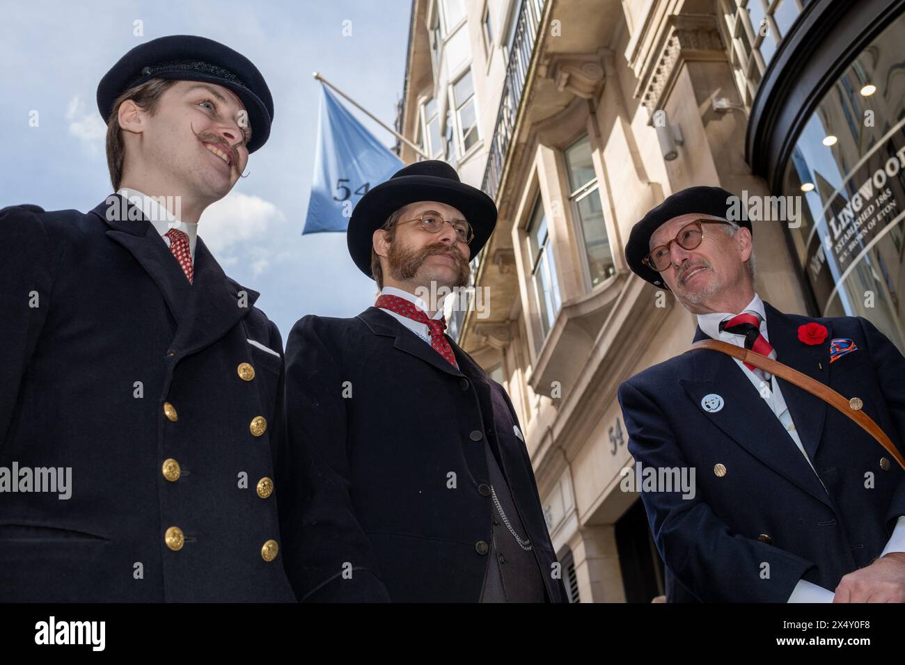 London, UK. 05th May, 2024. Three gentlemen pose in a street. Ladies ...