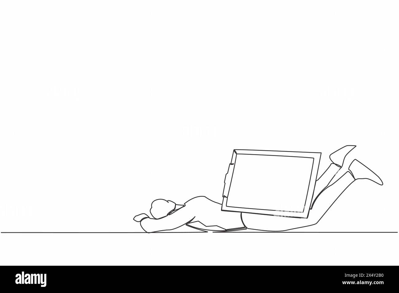 Continuous one line drawing depressed businessman under heavy clipboard ...