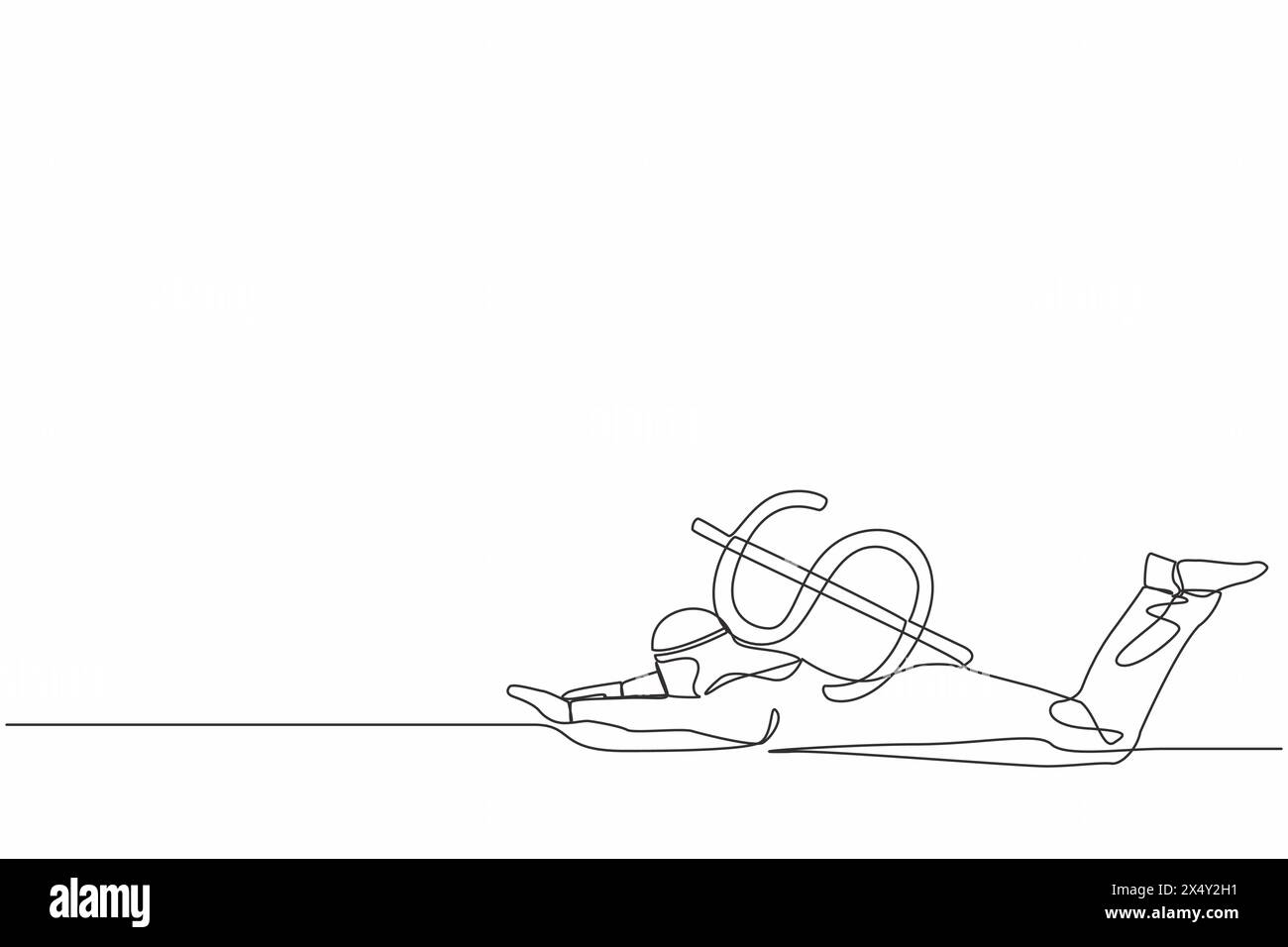 Continuous one line drawing Arabian businessman under heavy dollar ...