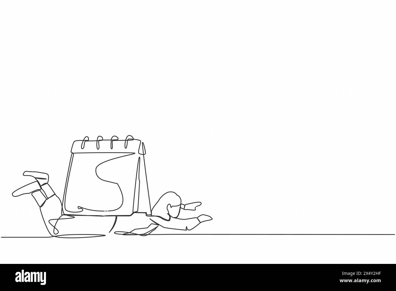 Continuous one line drawing unhappy businesswoman under heavy calendar ...