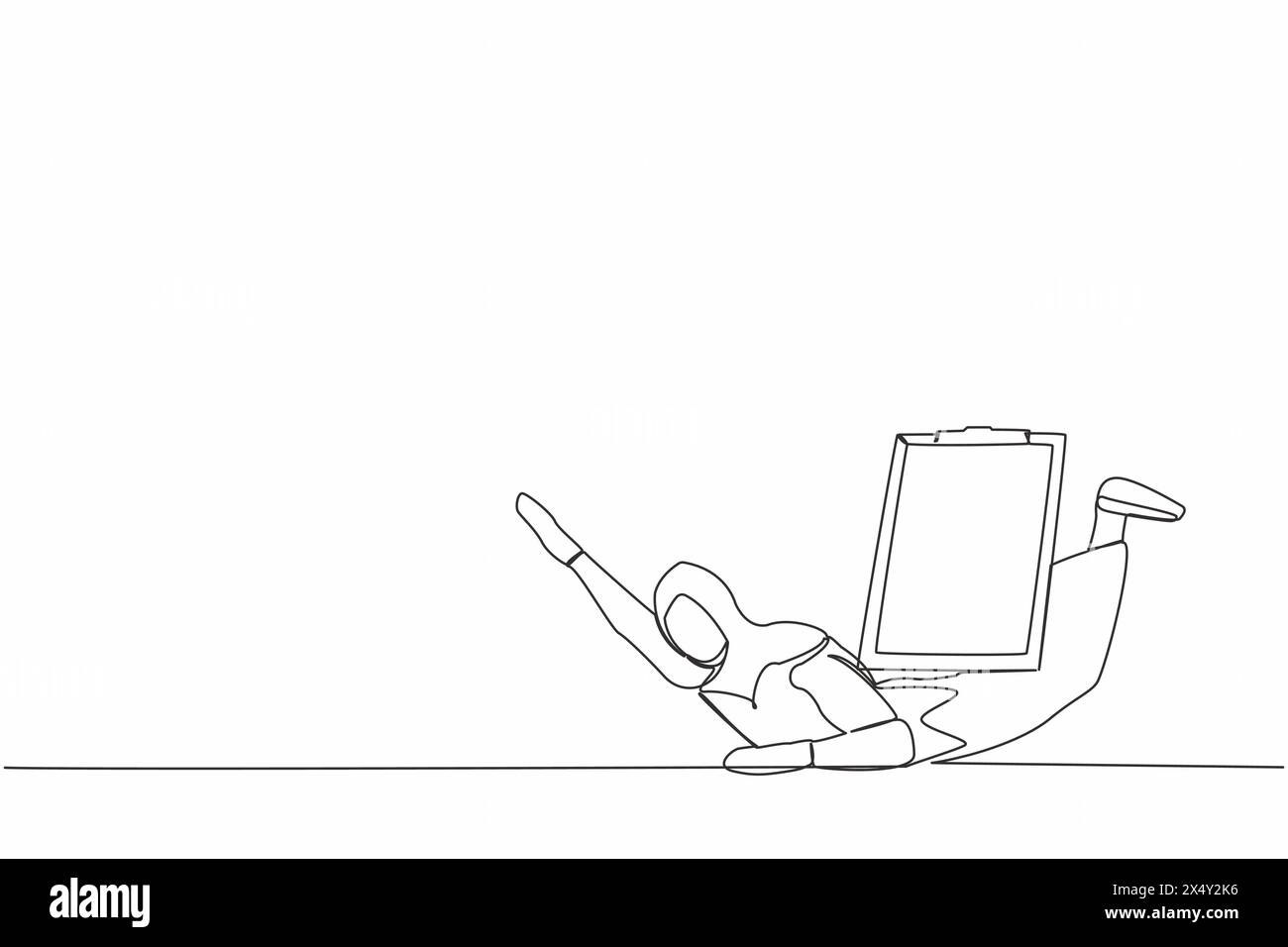 Single one line drawing Arabian businesswoman under heavy clipboard ...