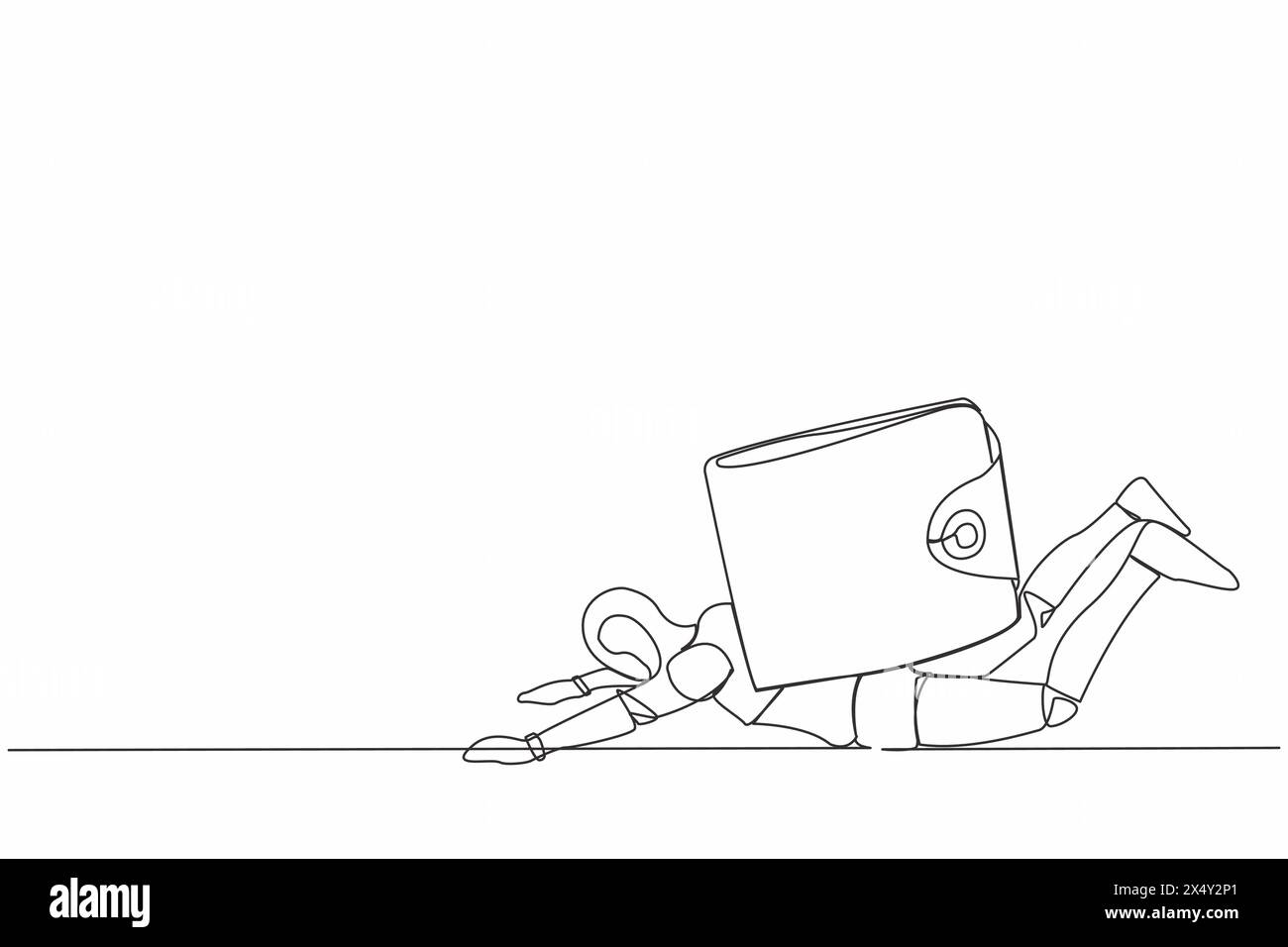 Single continuous line drawing stressed robot under heavy wallet burden ...