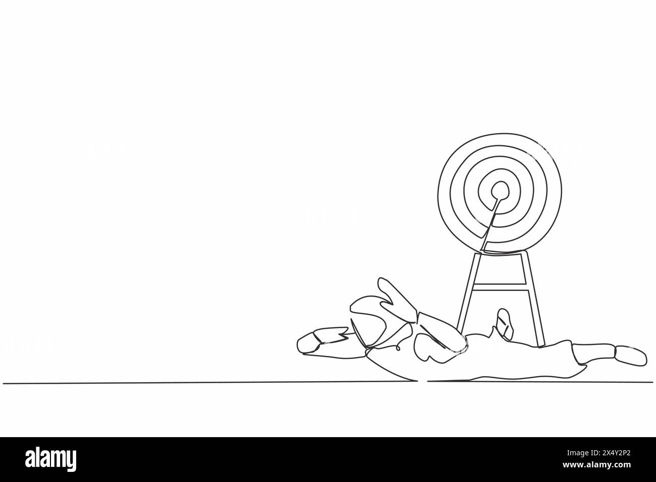 Single continuous line drawing Arabian businesswoman under heavy target ...