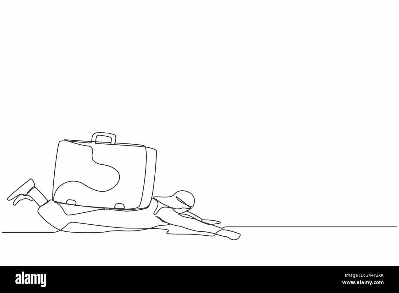 Continuous one line drawing Arabian businessman under heavy briefcase ...