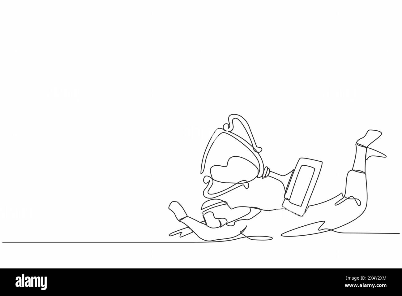 Single continuous line drawing Arabian businessman under heavy trophy ...