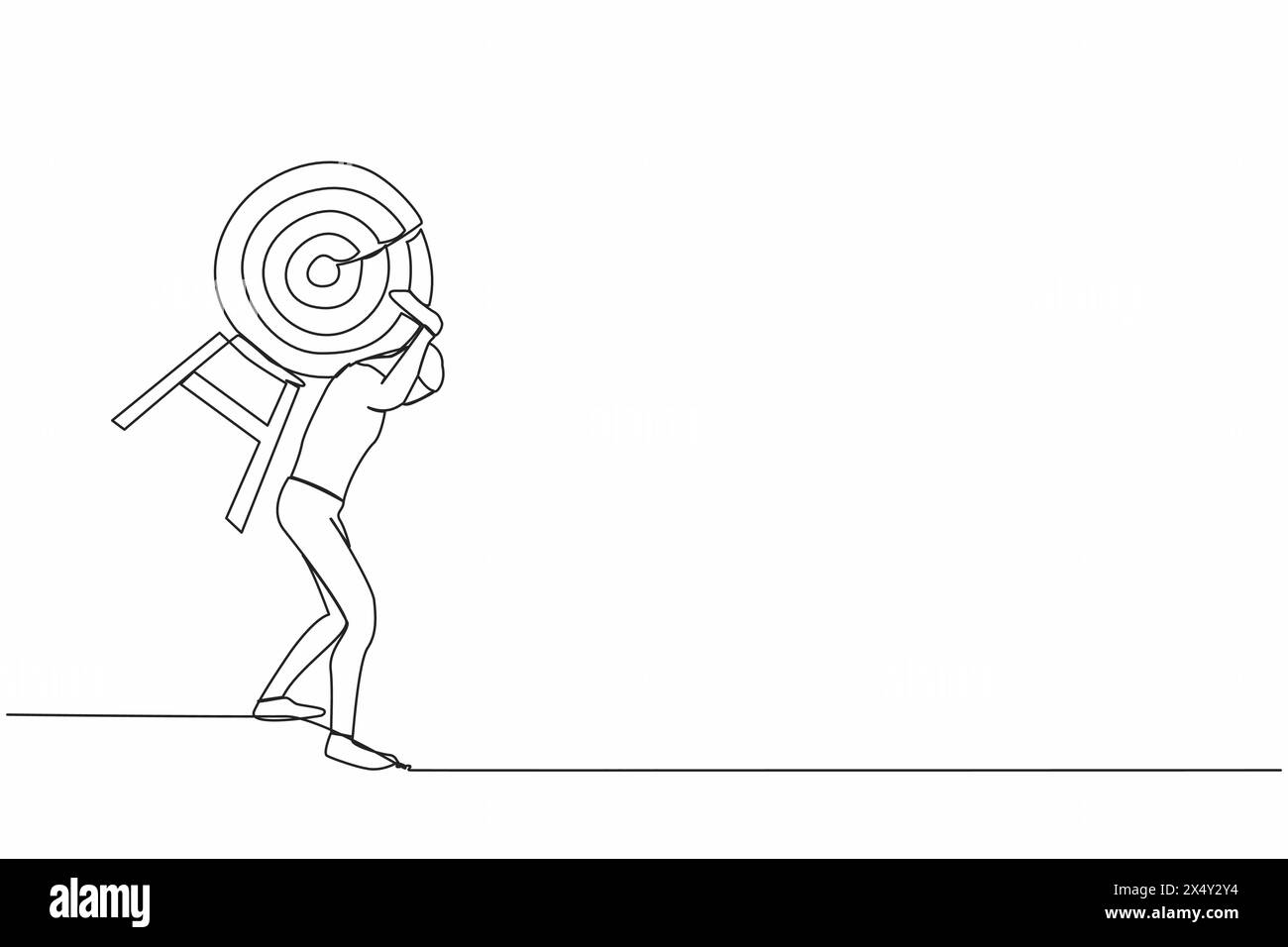 Single continuous line drawing exhausted businessman carrying heavy ...