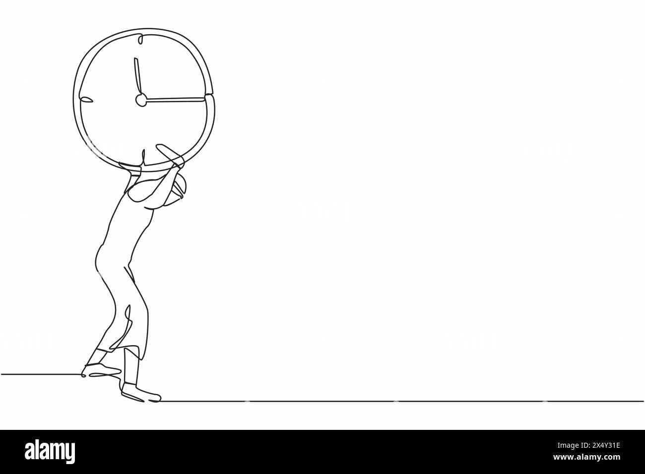Single continuous line drawing Arab businessman carrying clock on his ...