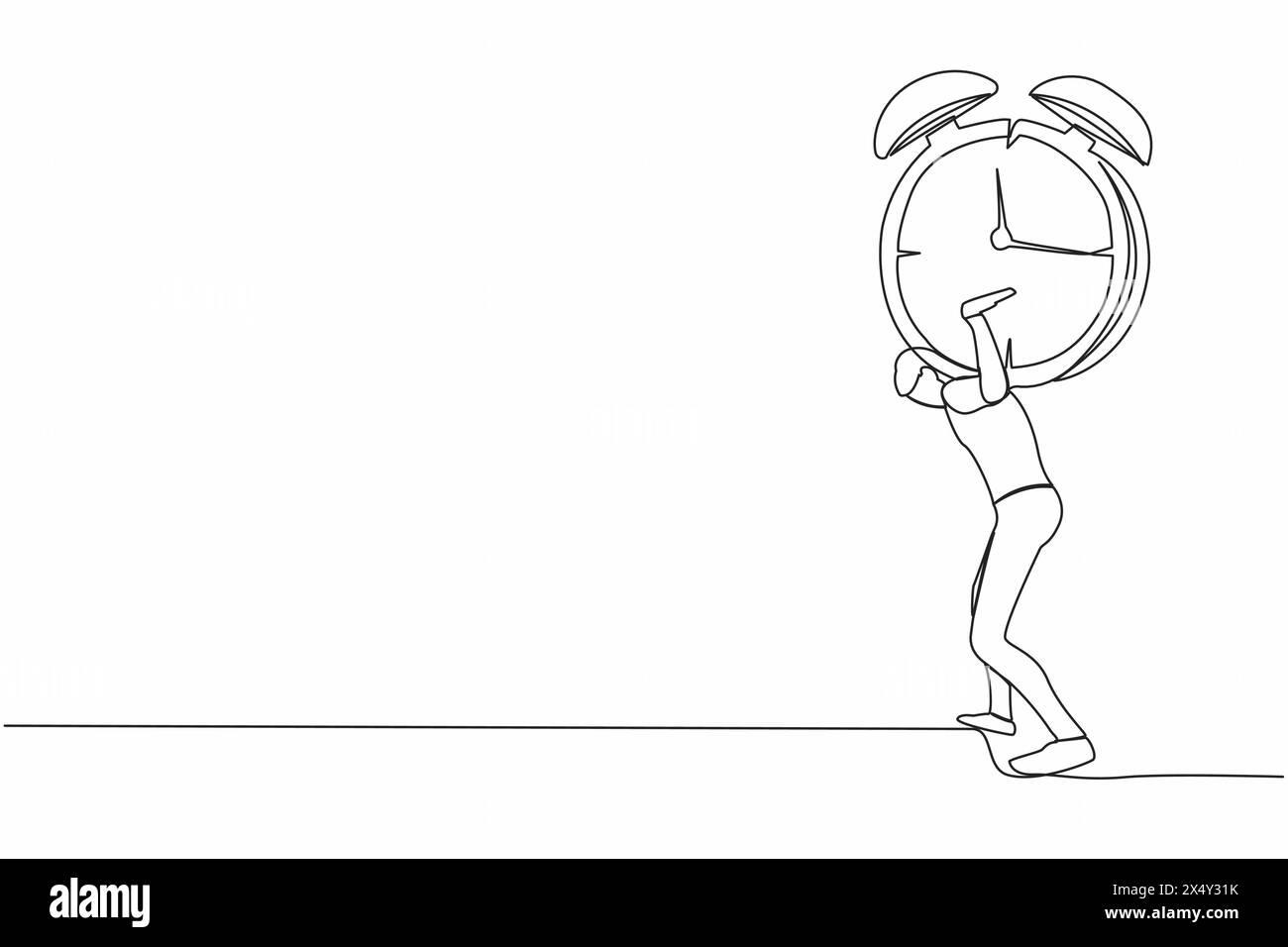 Continuous one line drawing exhausted businessman carrying heavy alarm ...