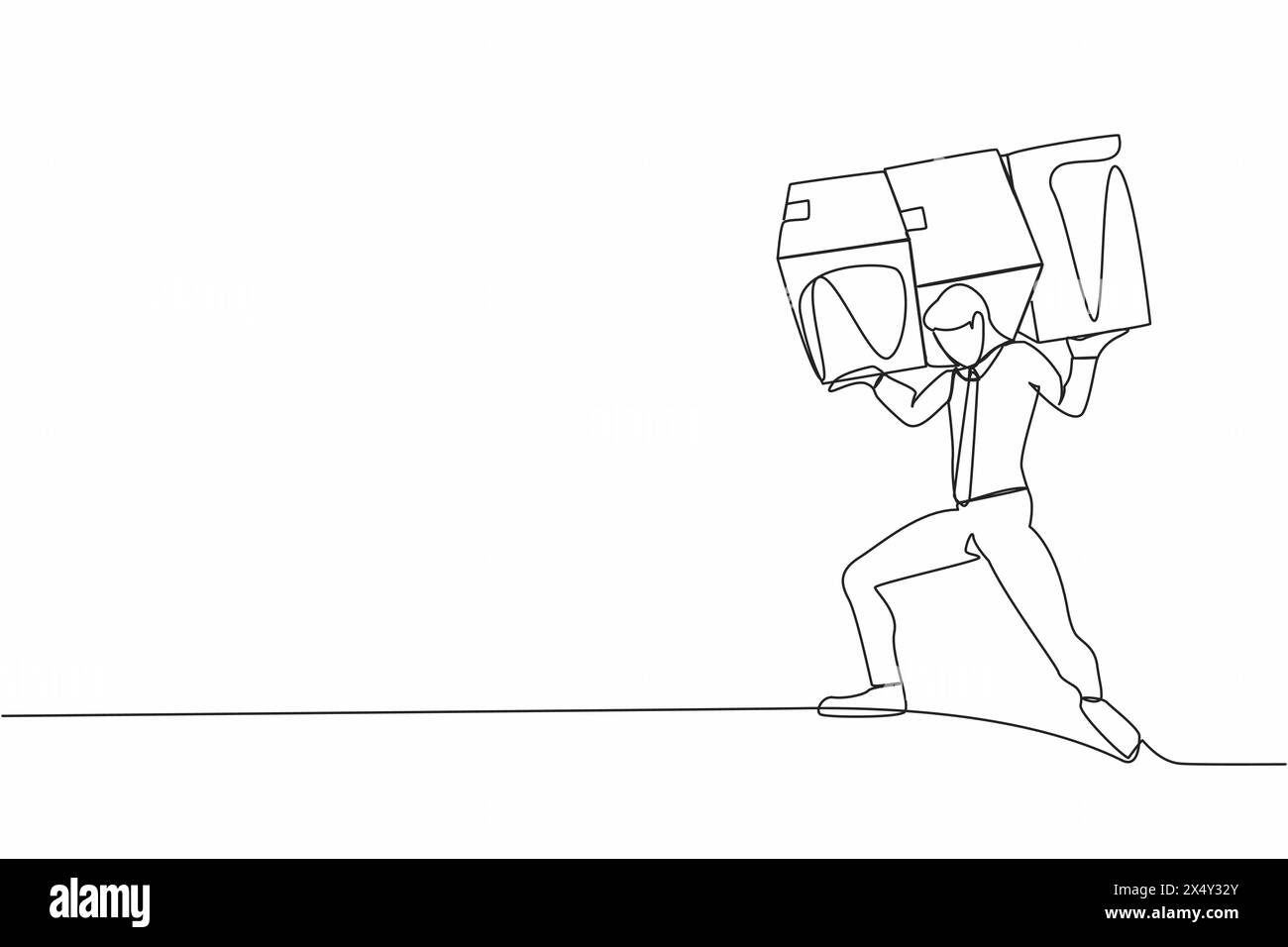 Single continuous line drawing of exhausted businessman carrying heavy ...