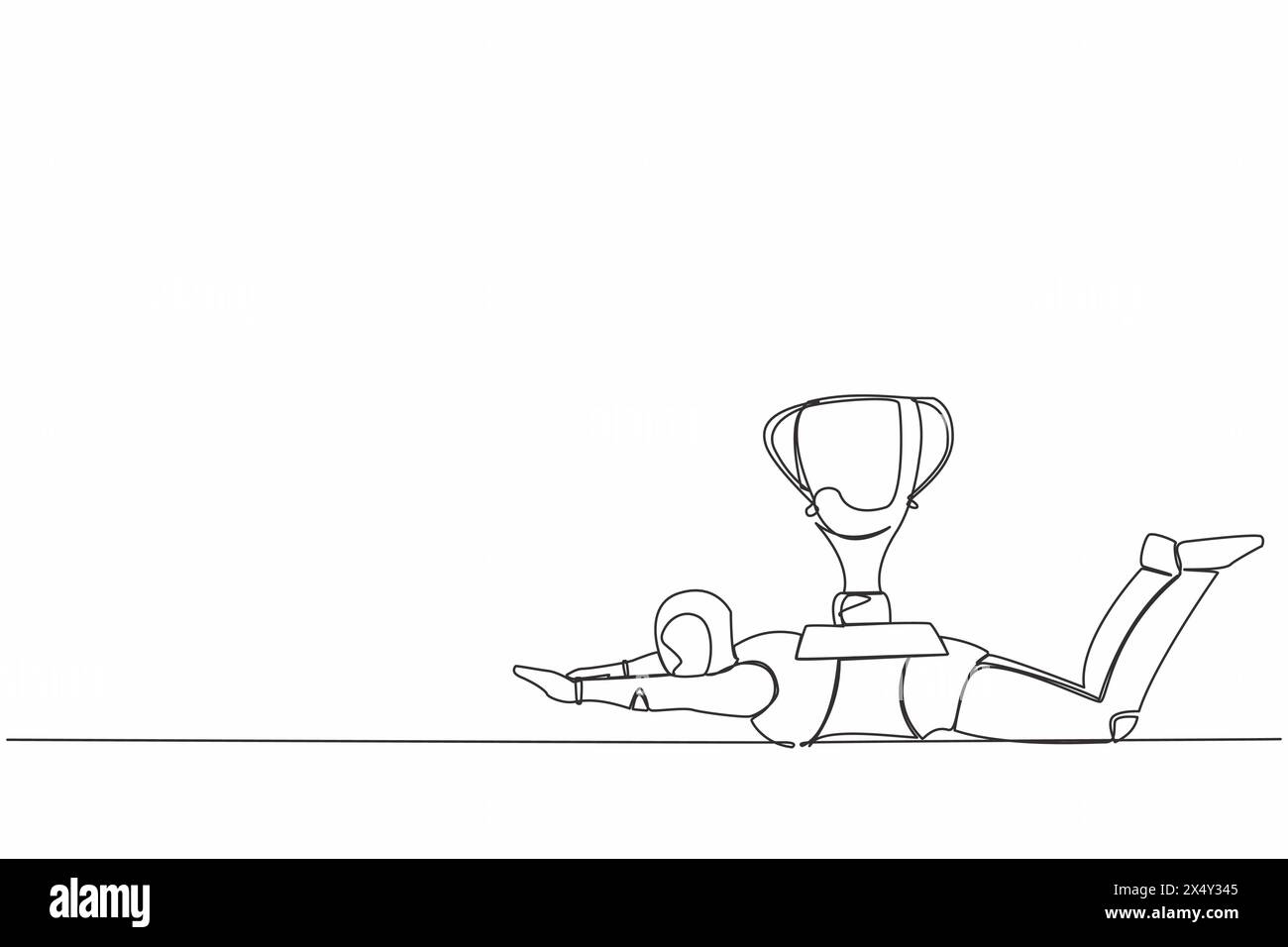 Continuous one line drawing stressed robot under heavy trophy burden ...