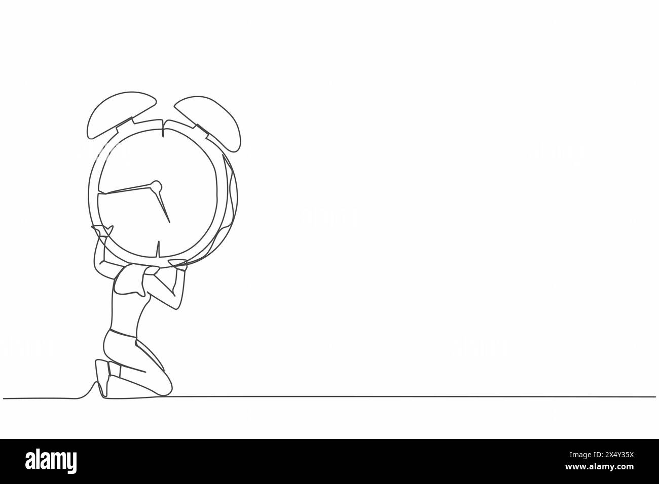 Single continuous line drawing frustrated businesswoman carrying heavy ...