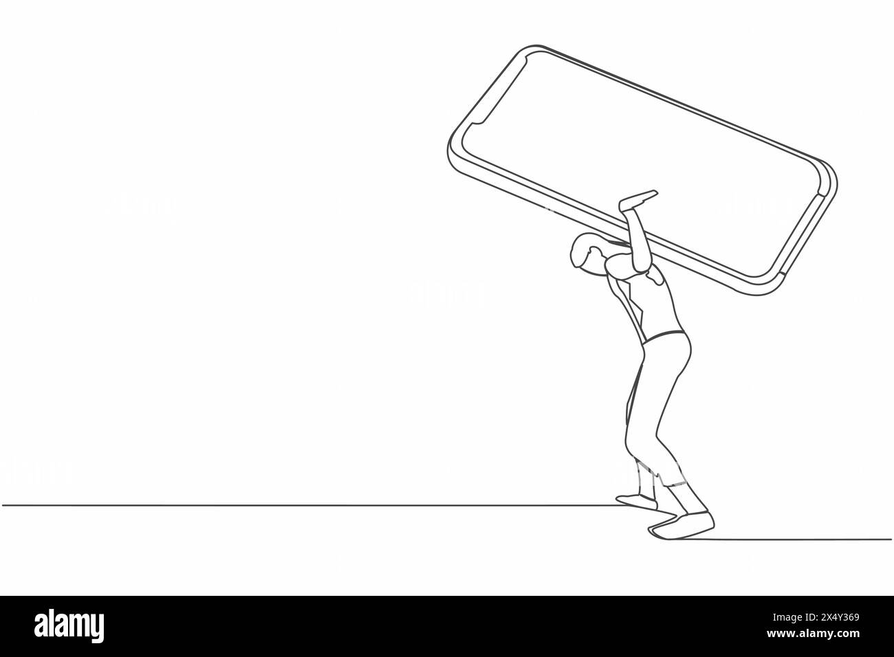 Single continuous line drawing of frustrated businesswoman carrying ...