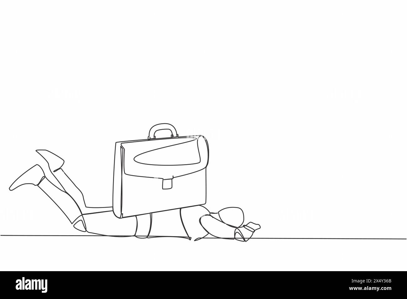 Single continuous line drawing stressed robot under heavy briefcase ...