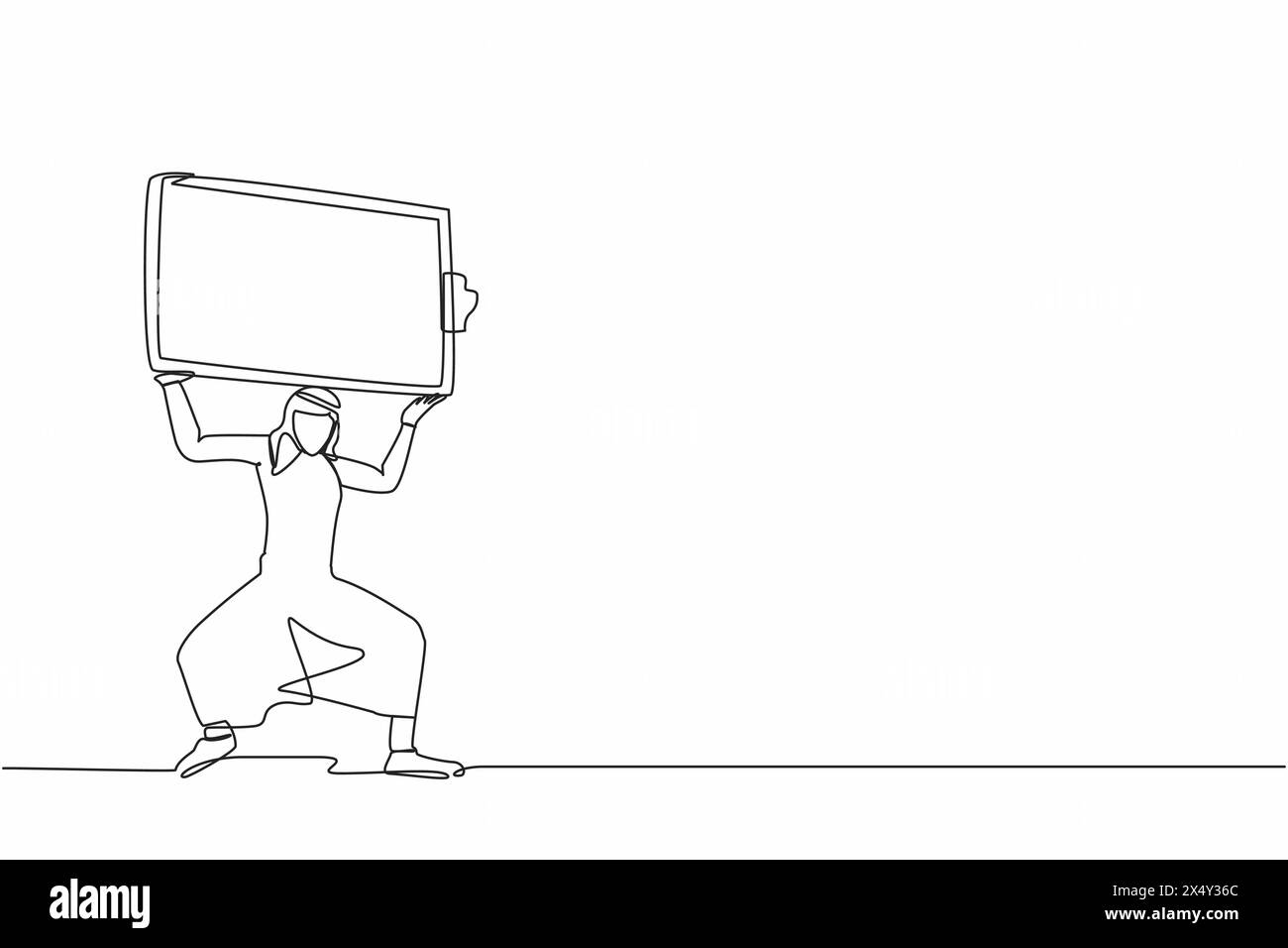 Single continuous line drawing Arabian businessman carrying heavy ...