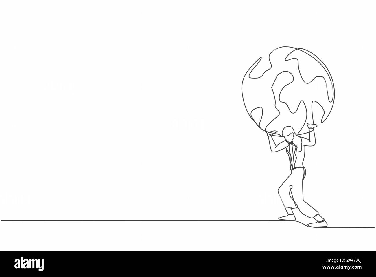 Single one line drawing of frustrated businesswoman carrying globe on ...