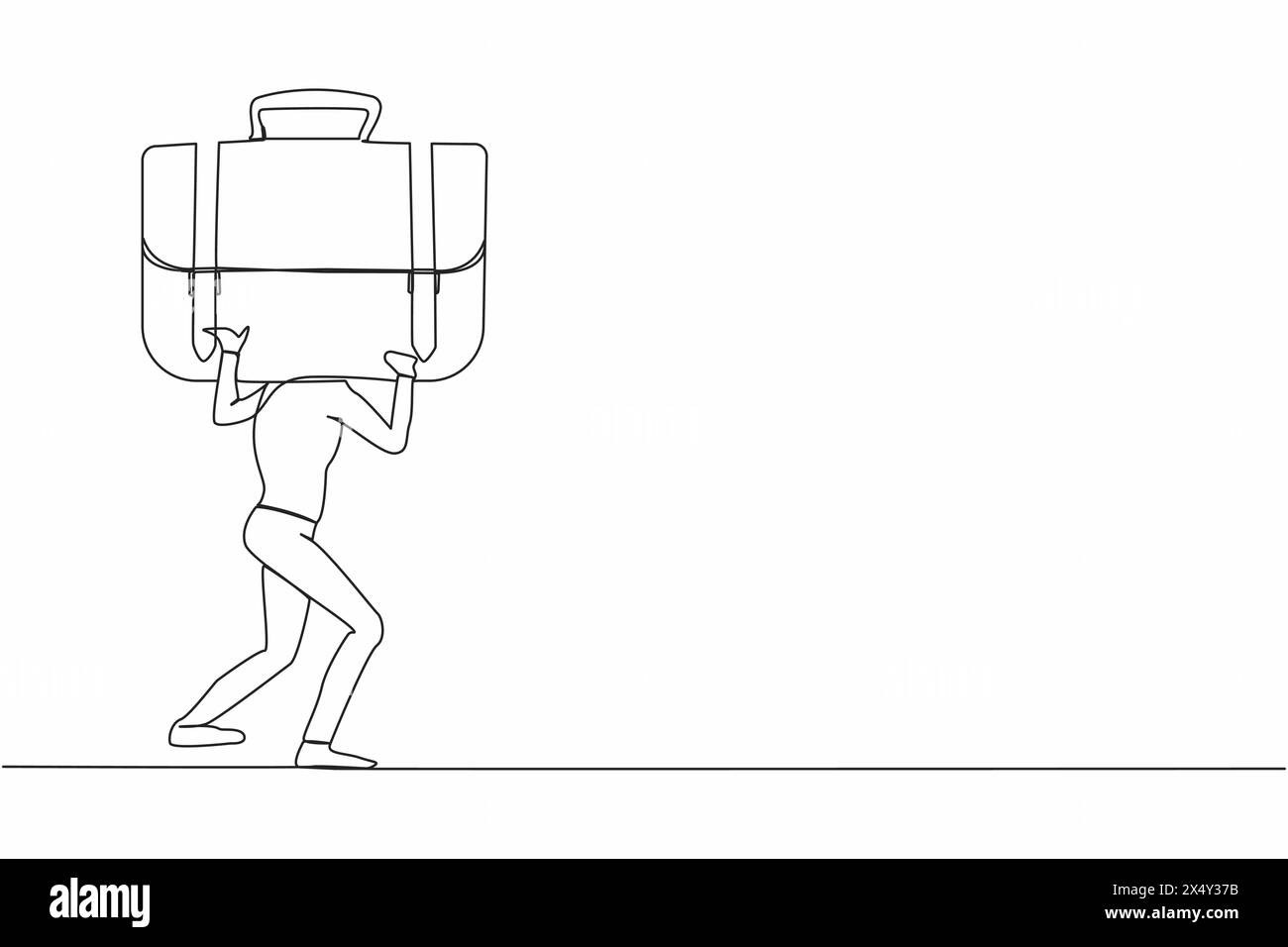 Single one line drawing exhausted businessman carrying heavy briefcase ...