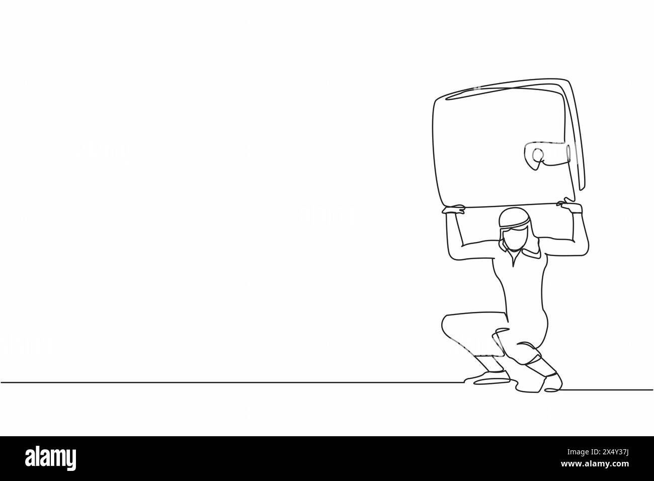 Single continuous line drawing Arabian businessman carrying heavy ...