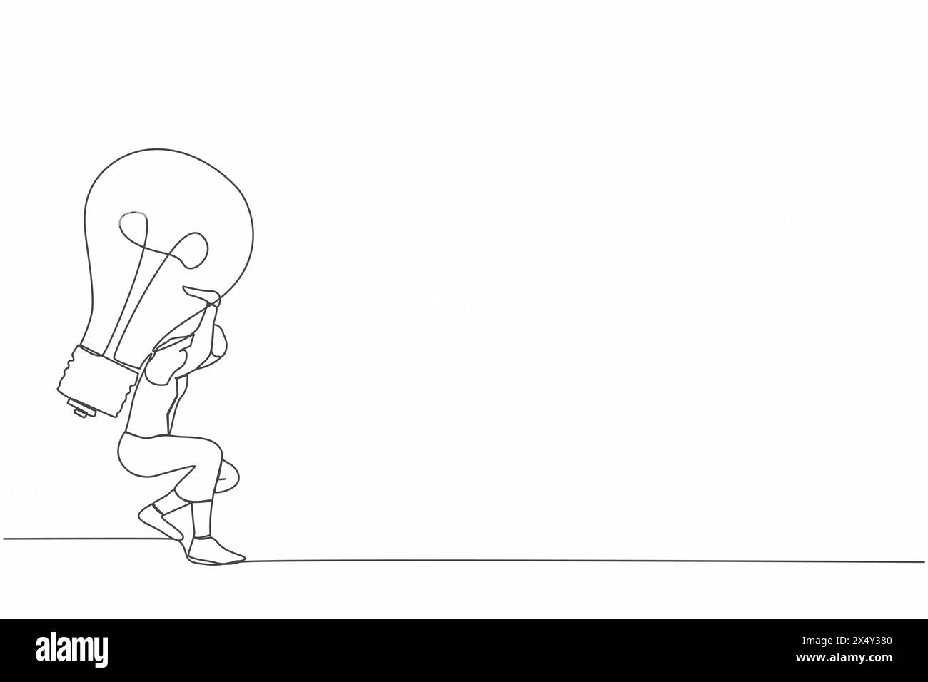 Single continuous line drawing frustrated businesswoman carrying light ...