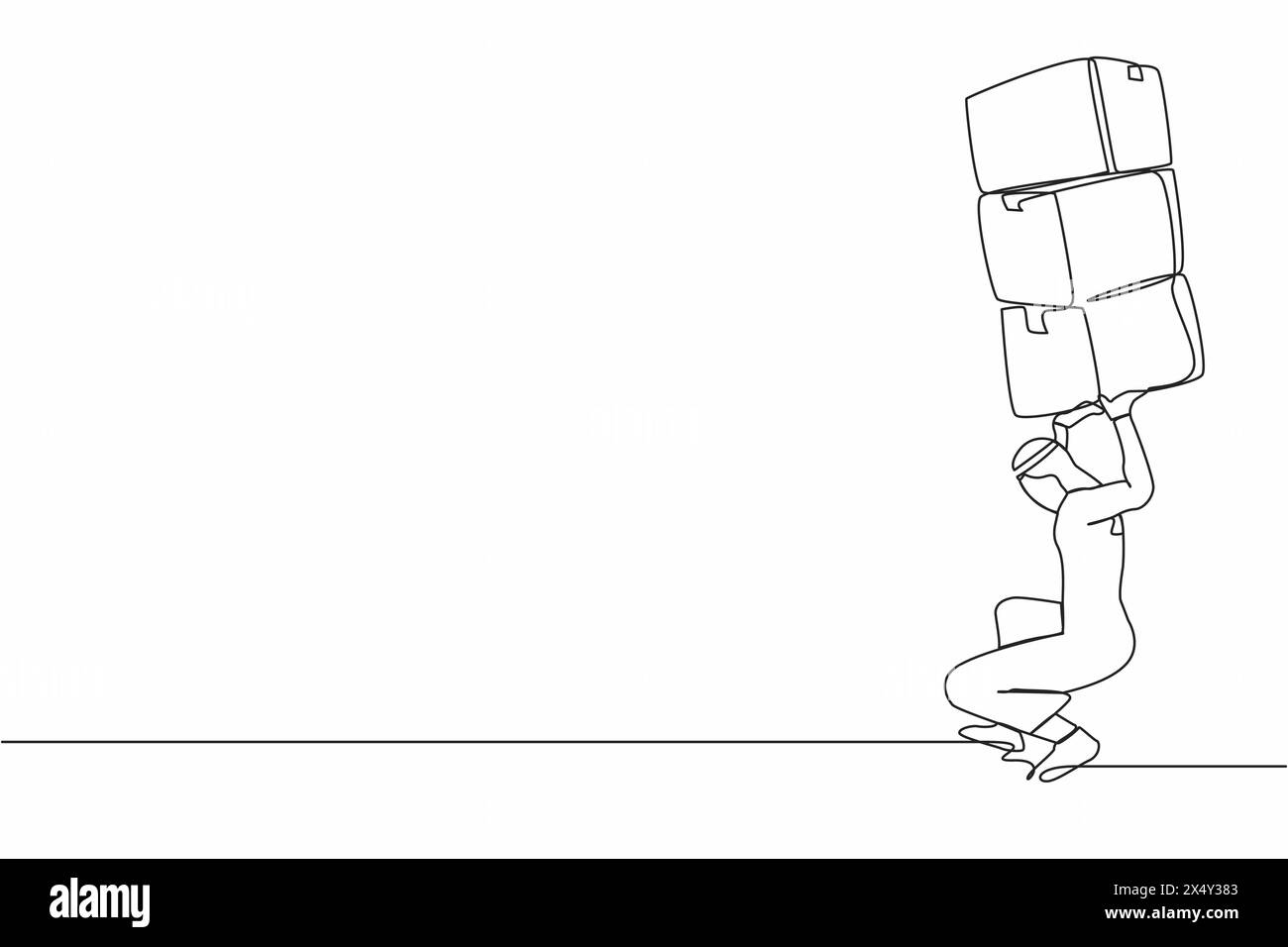 Single continuous line drawing Arabian businessman carrying heavy pile ...