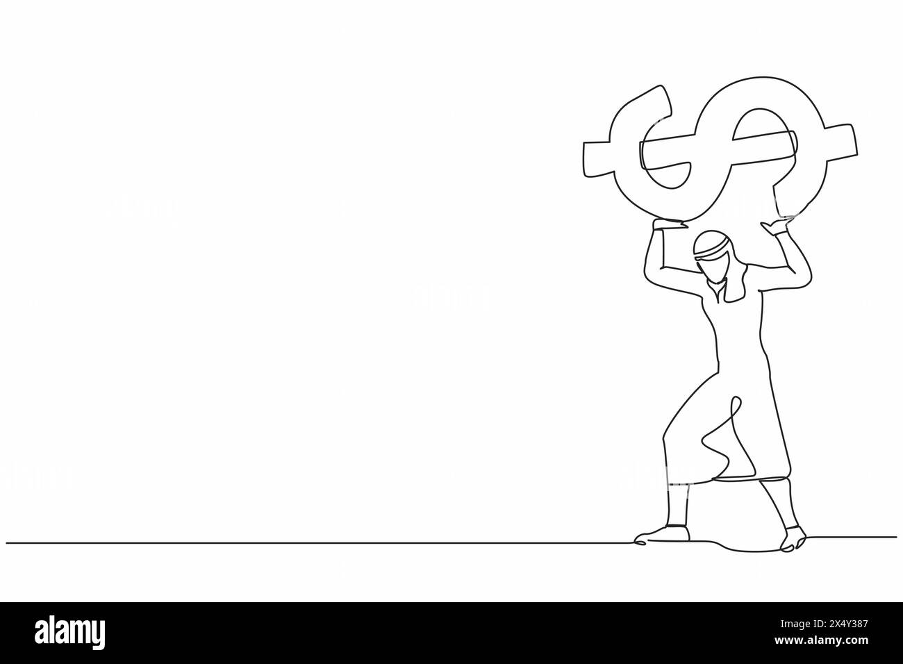 Continuous one line drawing Arabian businessman carry heavy dollar ...