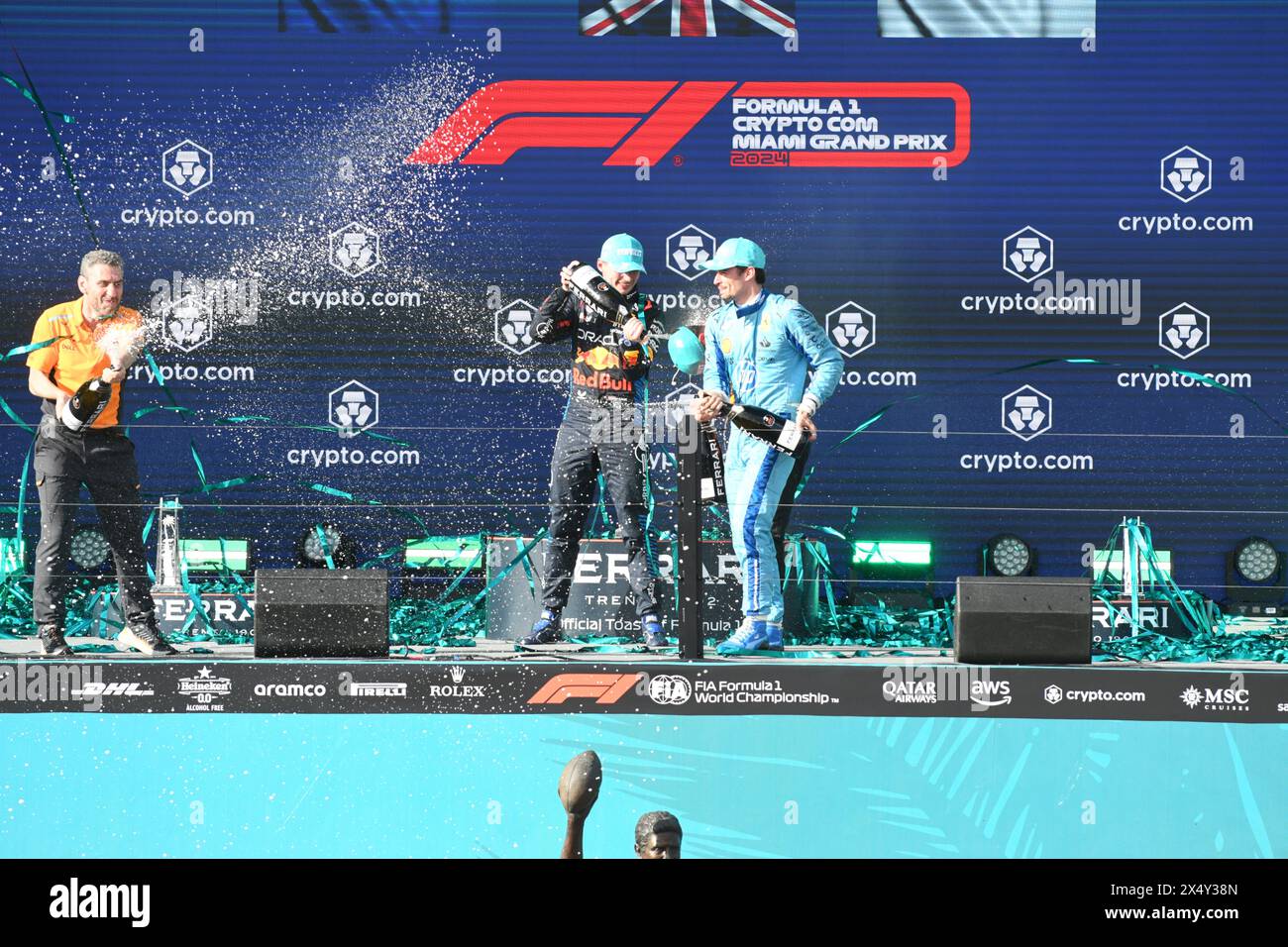 Miami, USA. 05th May, 2024. Confetti falls as Max Verstappen of the ...