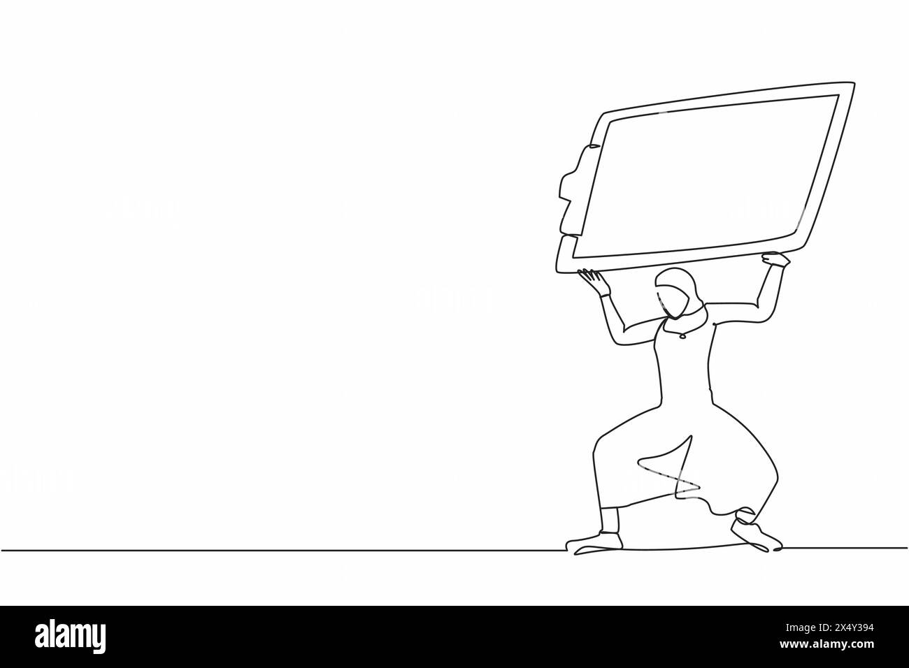 Single one line drawing Arab businesswoman carrying heavy clipboard on ...