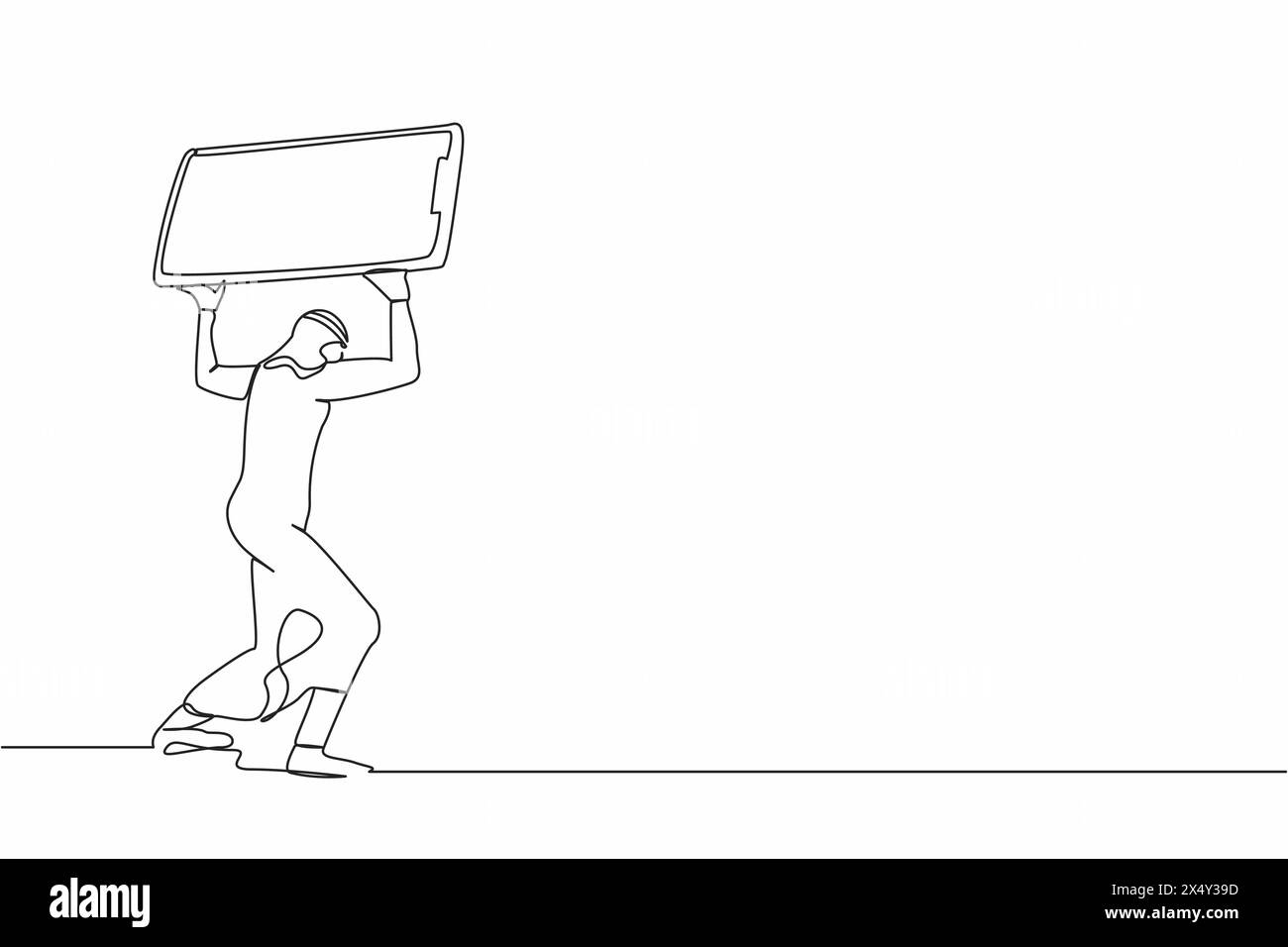 Single one line drawing Arabian businessman carrying heavy smartphone ...