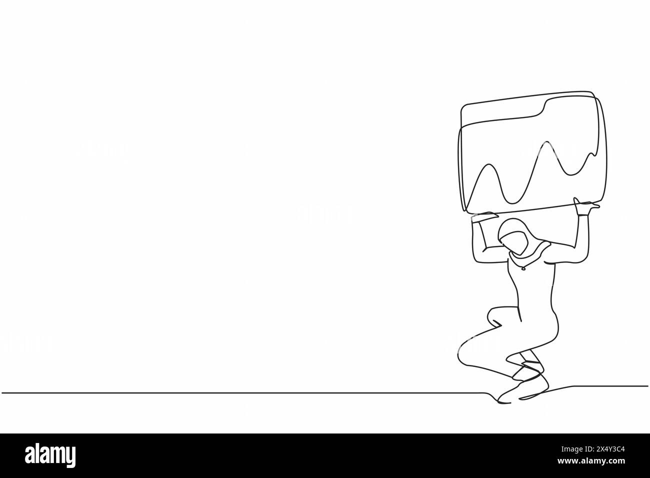 Single one line drawing Arab businesswoman carrying heavy folder icon ...