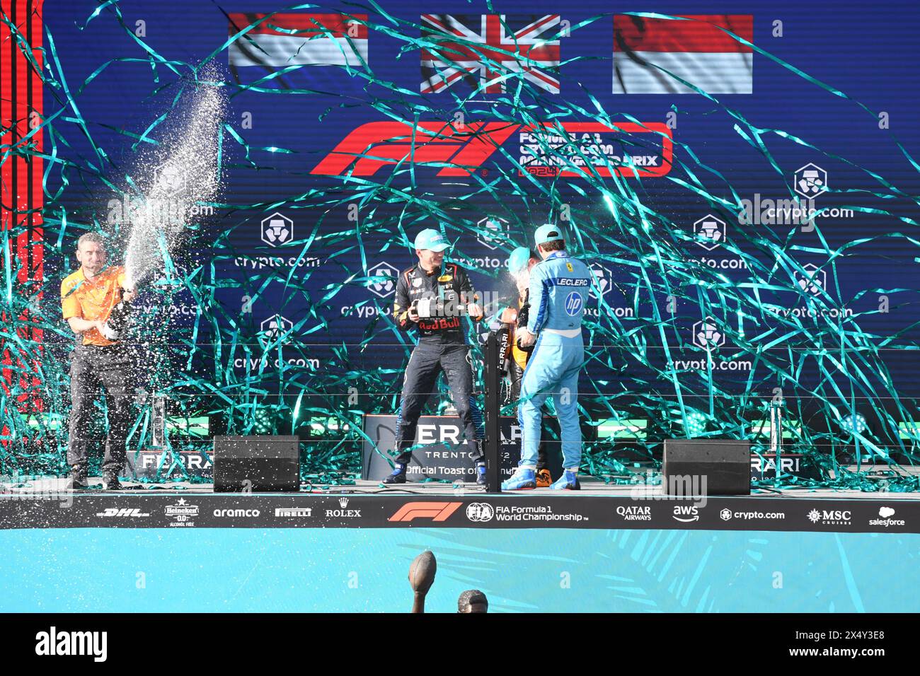 Miami, USA. 05th May, 2024. Confetti falls as Max Verstappen of the ...