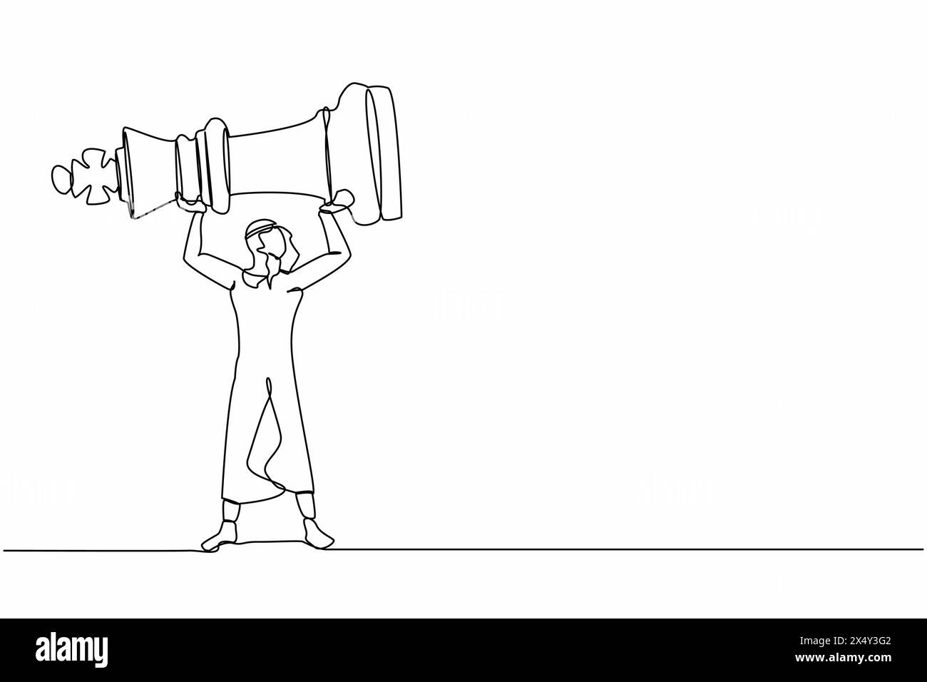 Single one line drawing Arab businessman holding or lifting king chess ...
