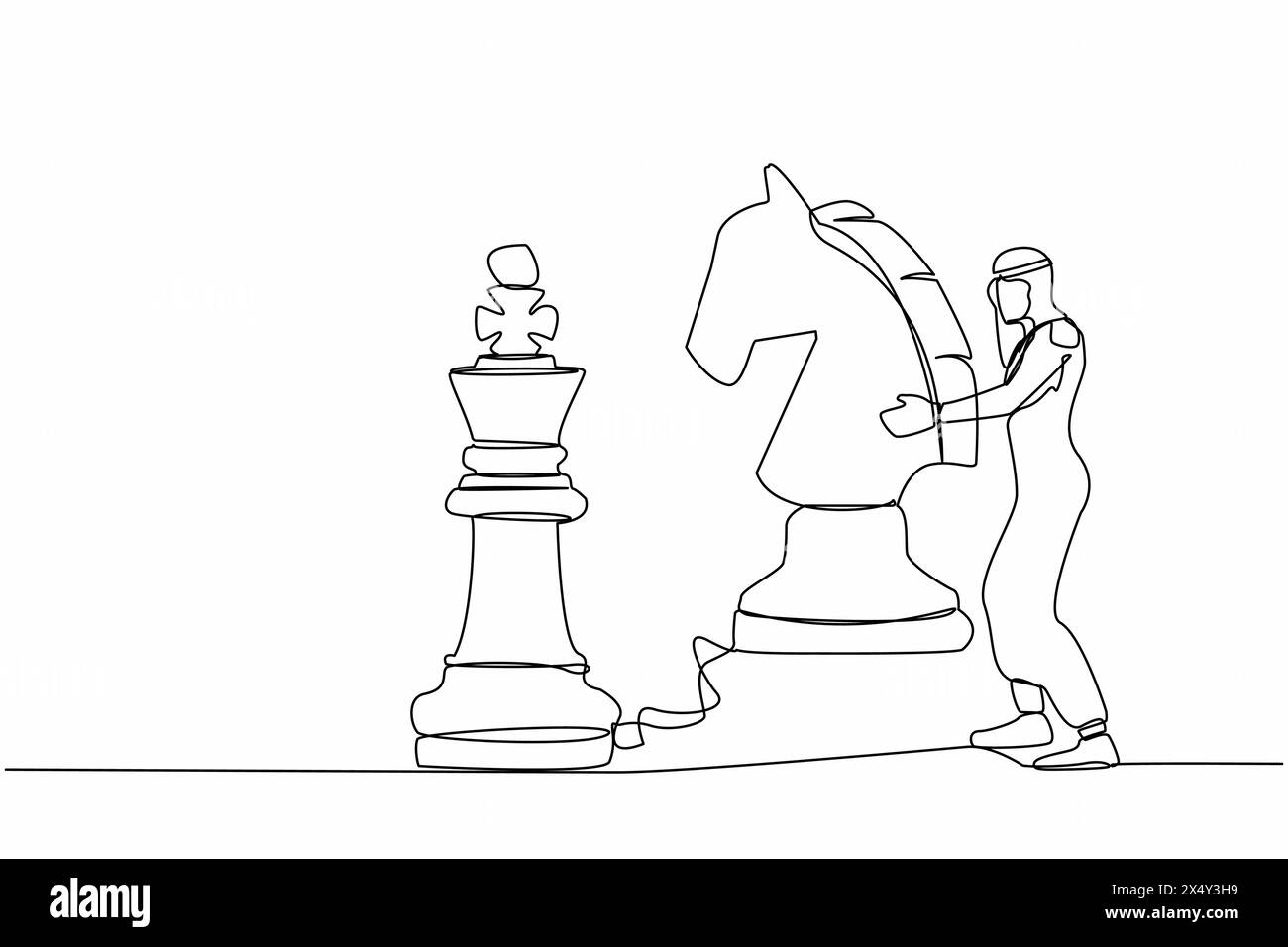 Single one line drawing Arabian businessman holding horse chess piece ...