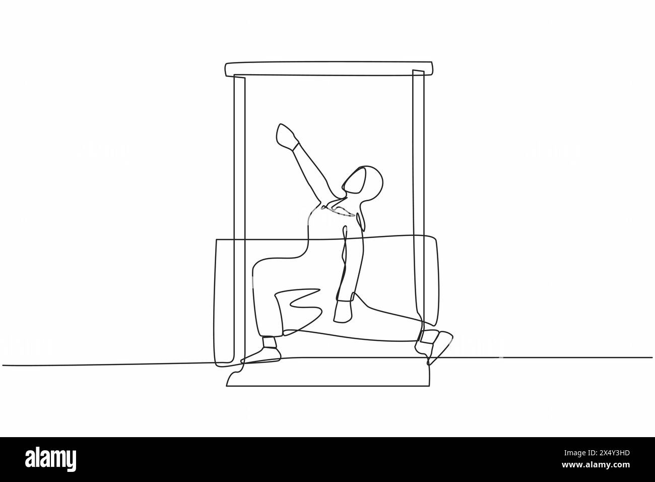 Single continuous line drawing healthy Arabian woman with headphone ...