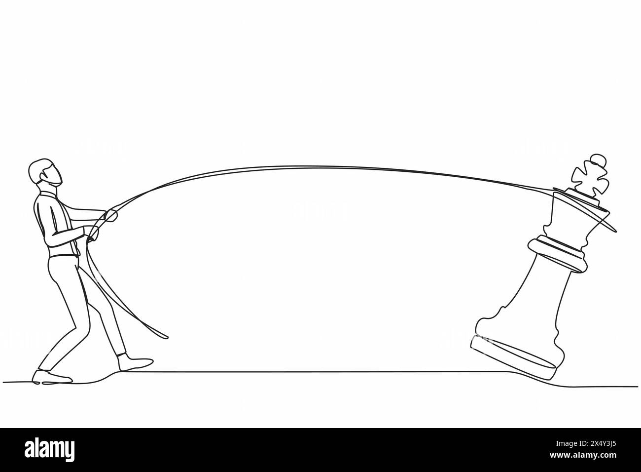 Single continuous line drawing businessman pulling big king chess with ...