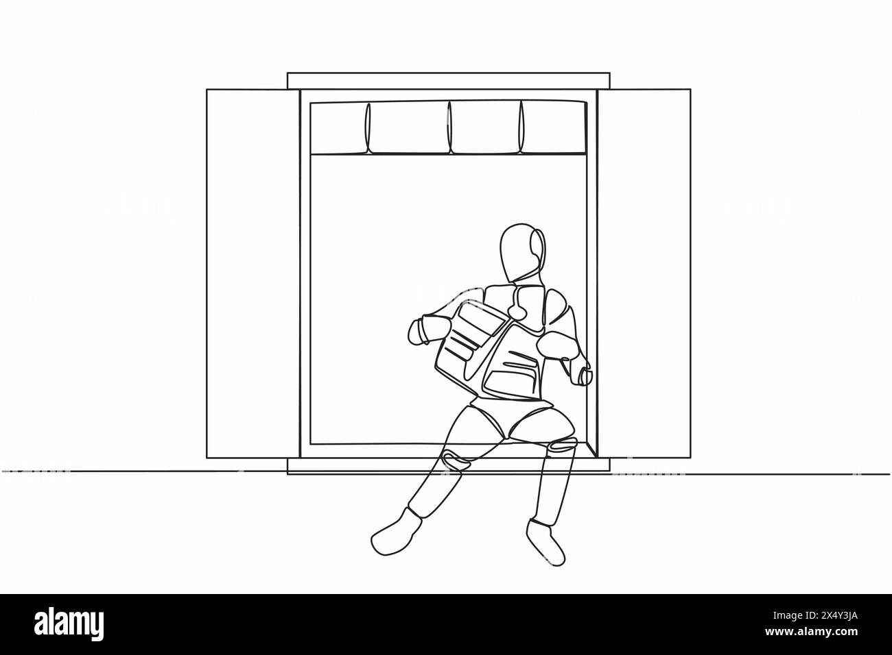 Continuous one line drawing of relaxed robot sitting on windowsill and ...