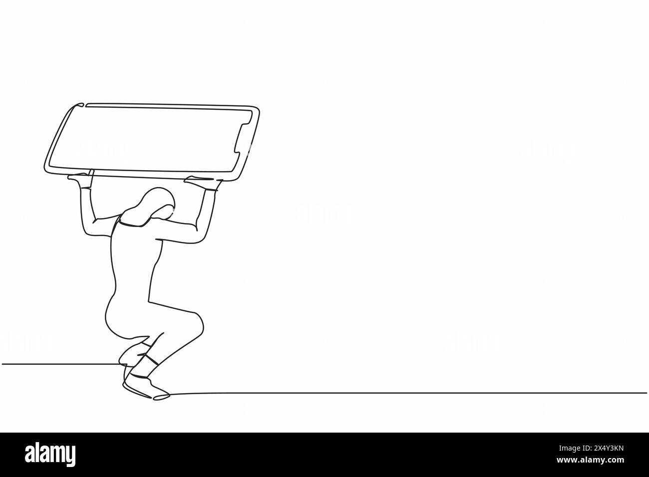 Single continuous line drawing Arab businesswoman carrying heavy ...