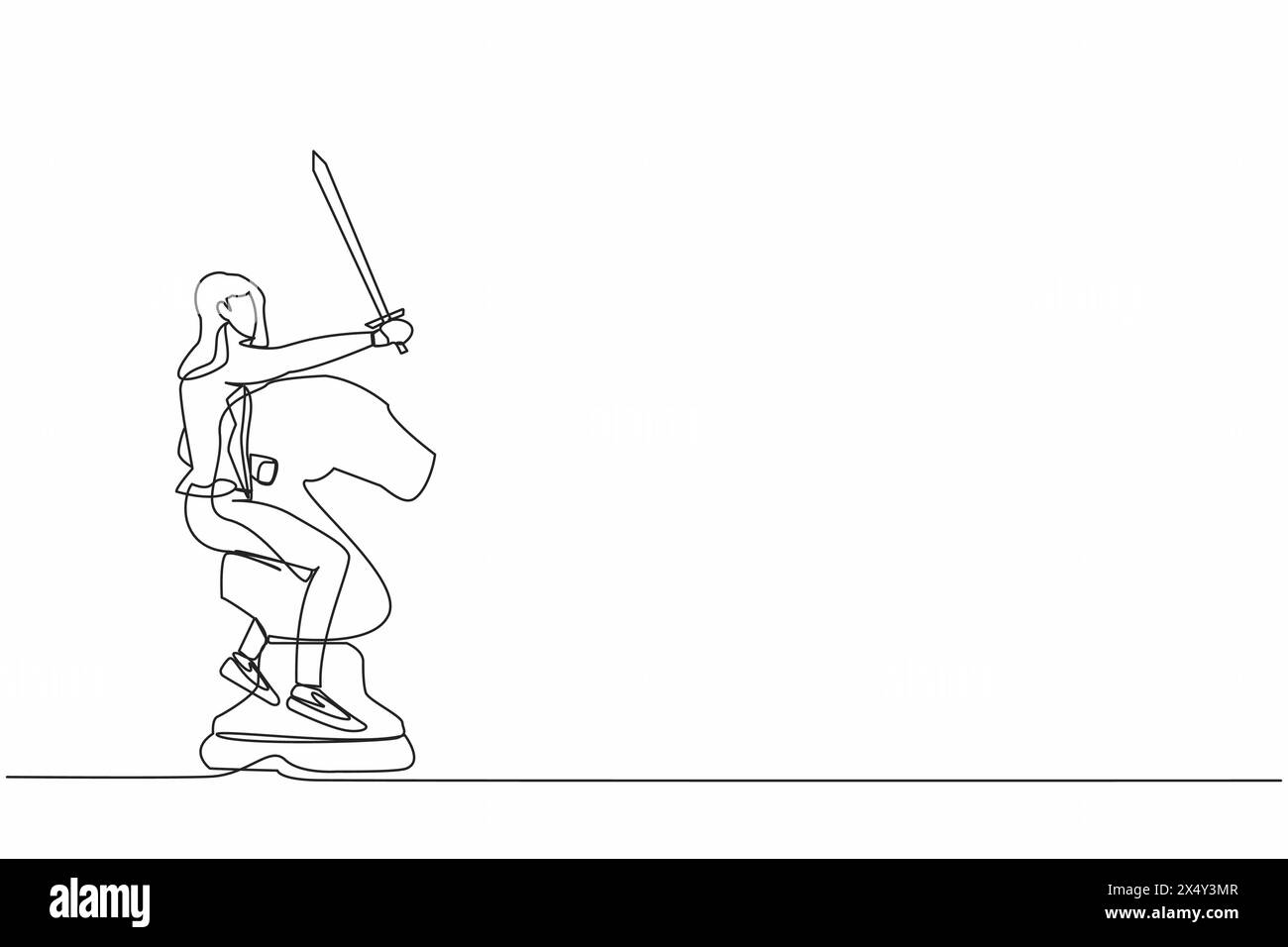 Continuous one line drawing competitive businesswoman riding big horse ...