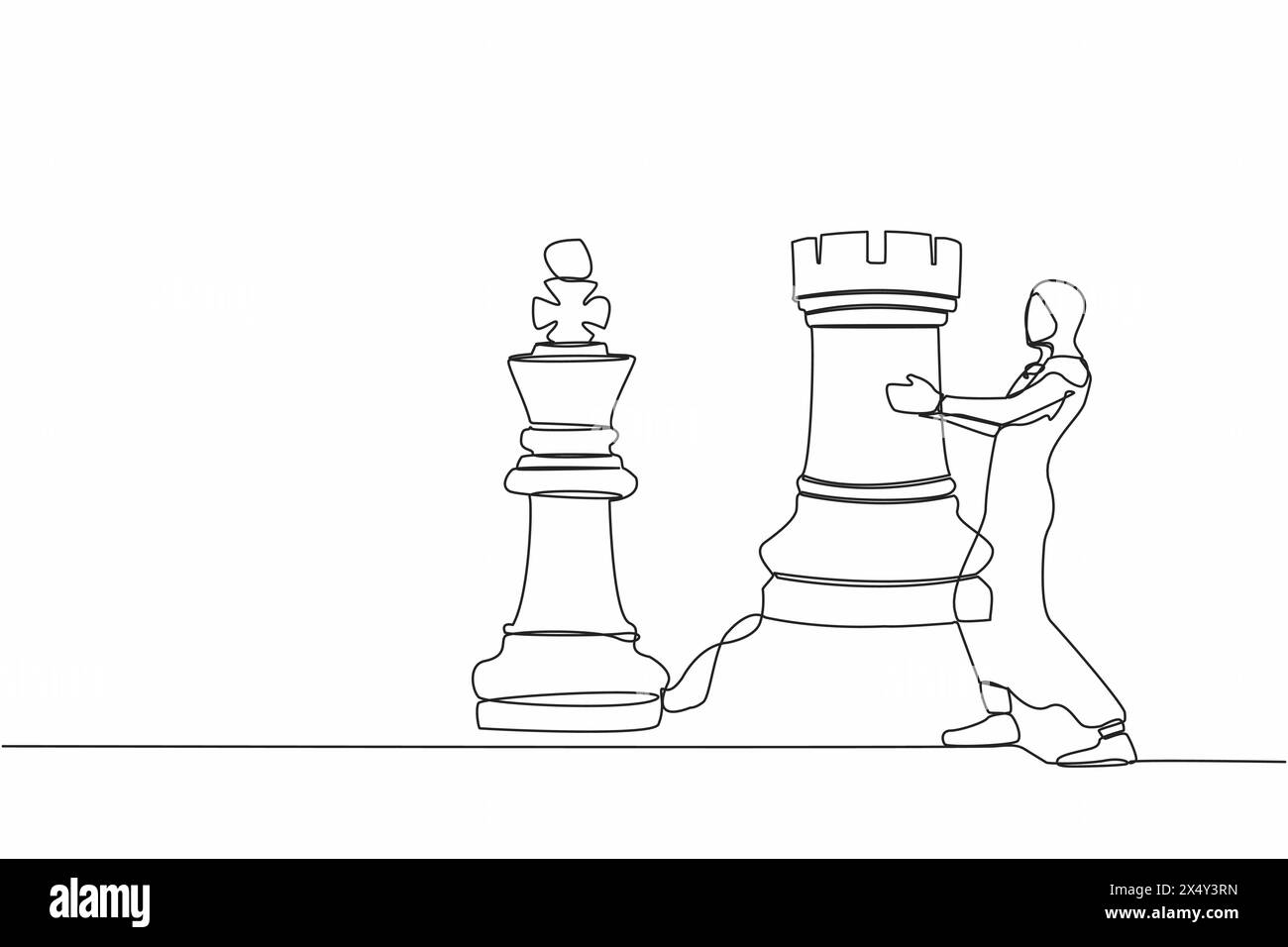 Single one line drawing Arabian businesswoman holding rook chess piece ...