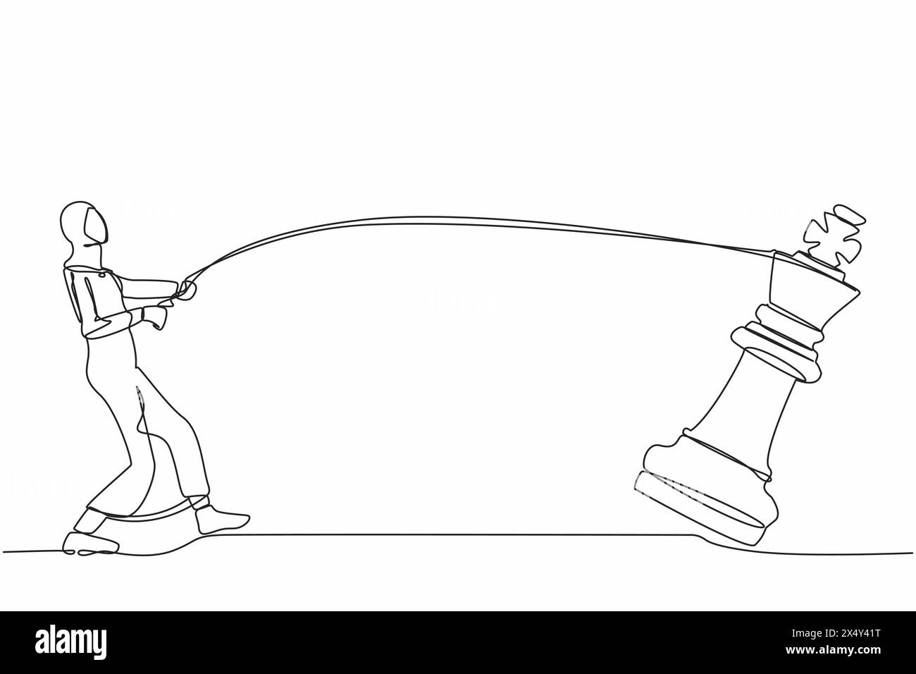 Single continuous line drawing Arab businesswoman pulling big king ...
