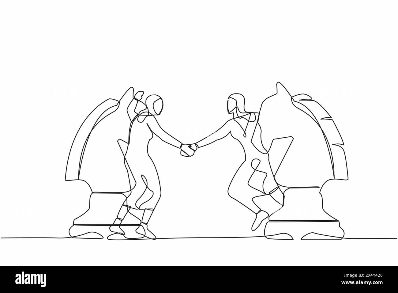 Single one line drawing Arab businesswoman competitors standing on ...