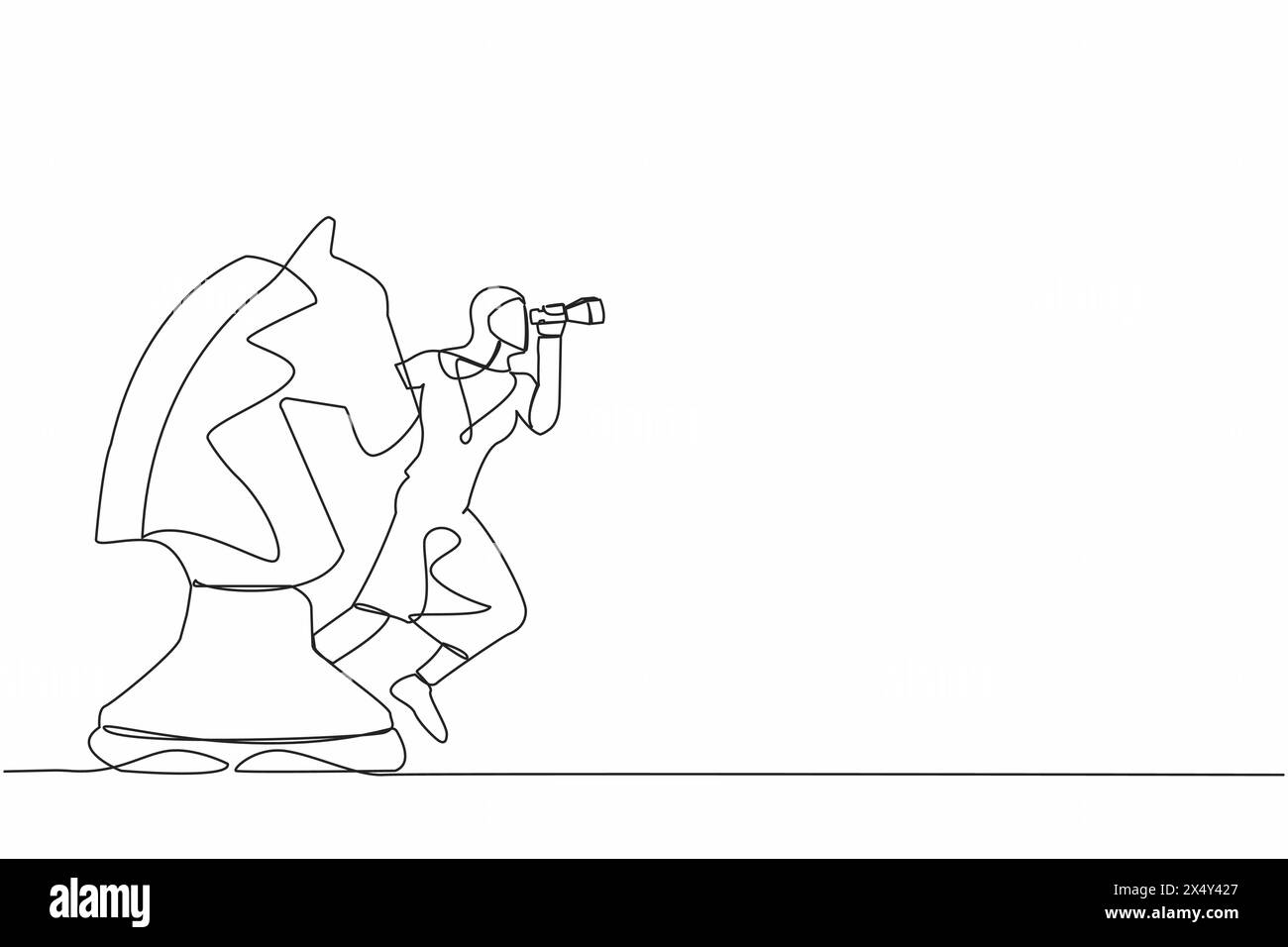 Continuous one line drawing Arab businesswoman leader standing on horse ...