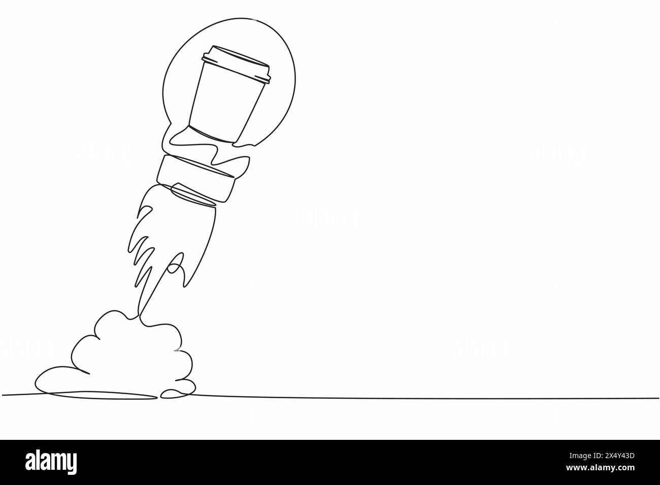 Single continuous line drawing paper cup launching with light bulb ...