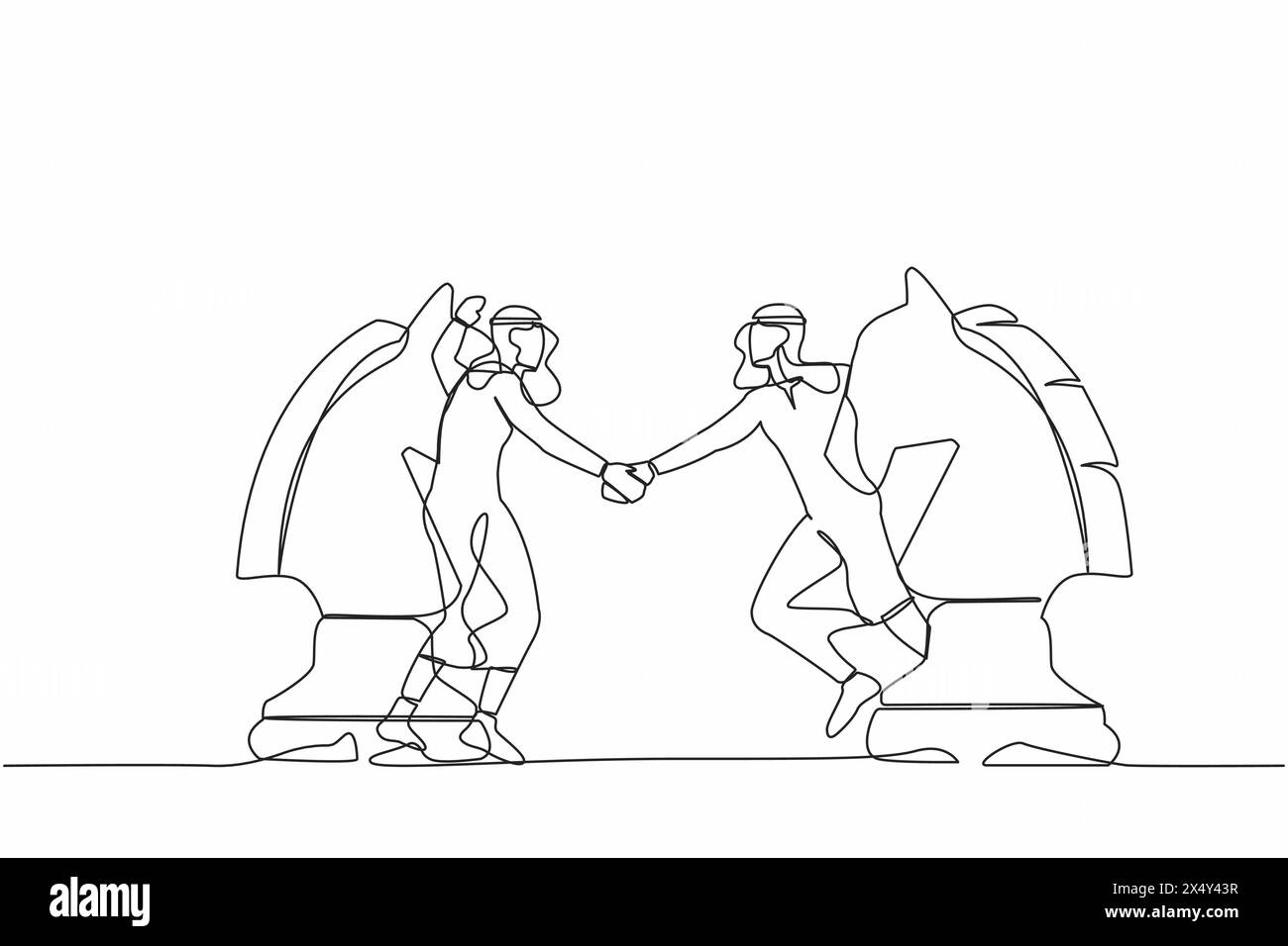 Continuous one line drawing Arabian businessman competitors standing on ...