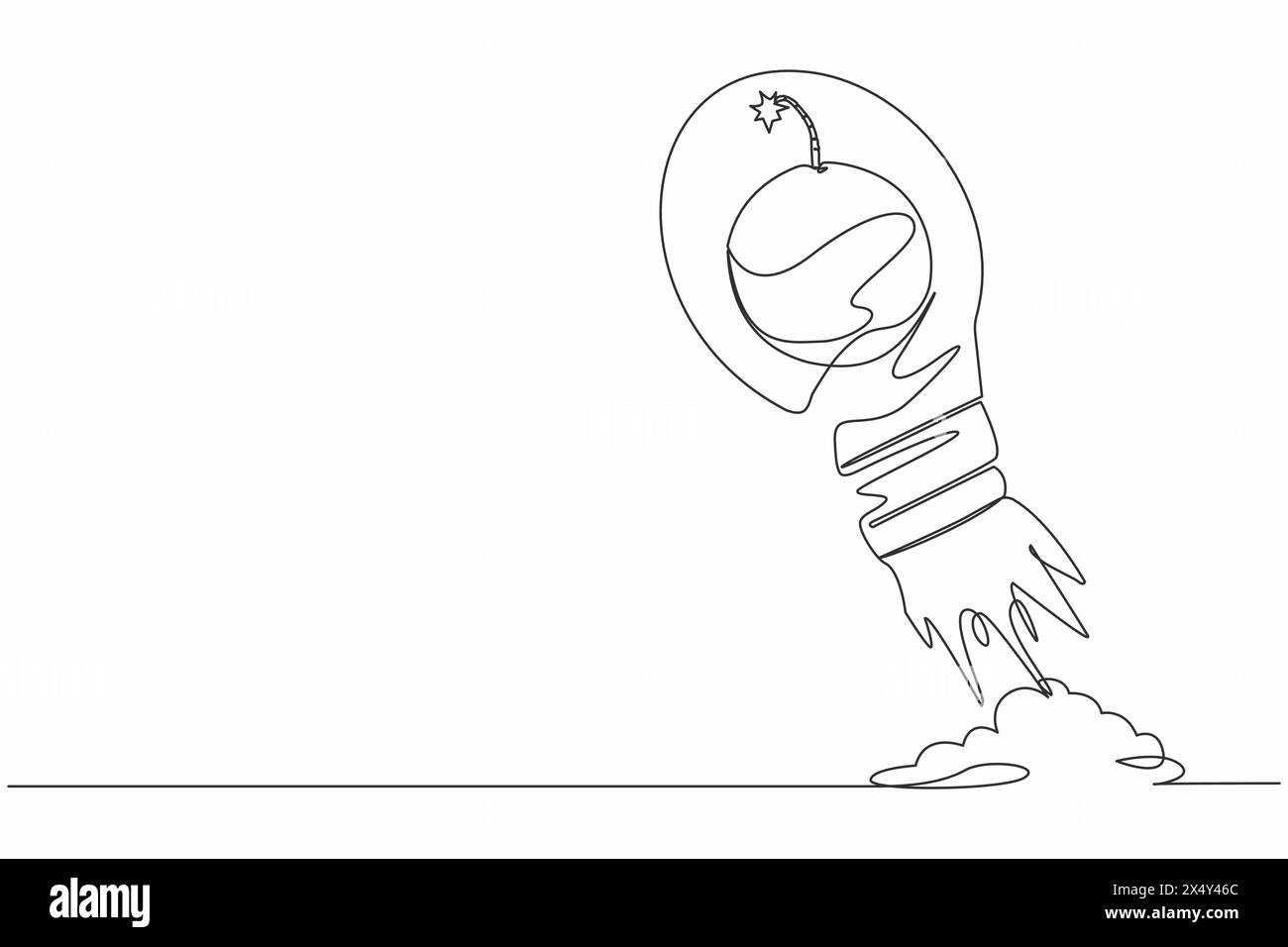 Continuous one line drawing bomb launching with light bulb ...